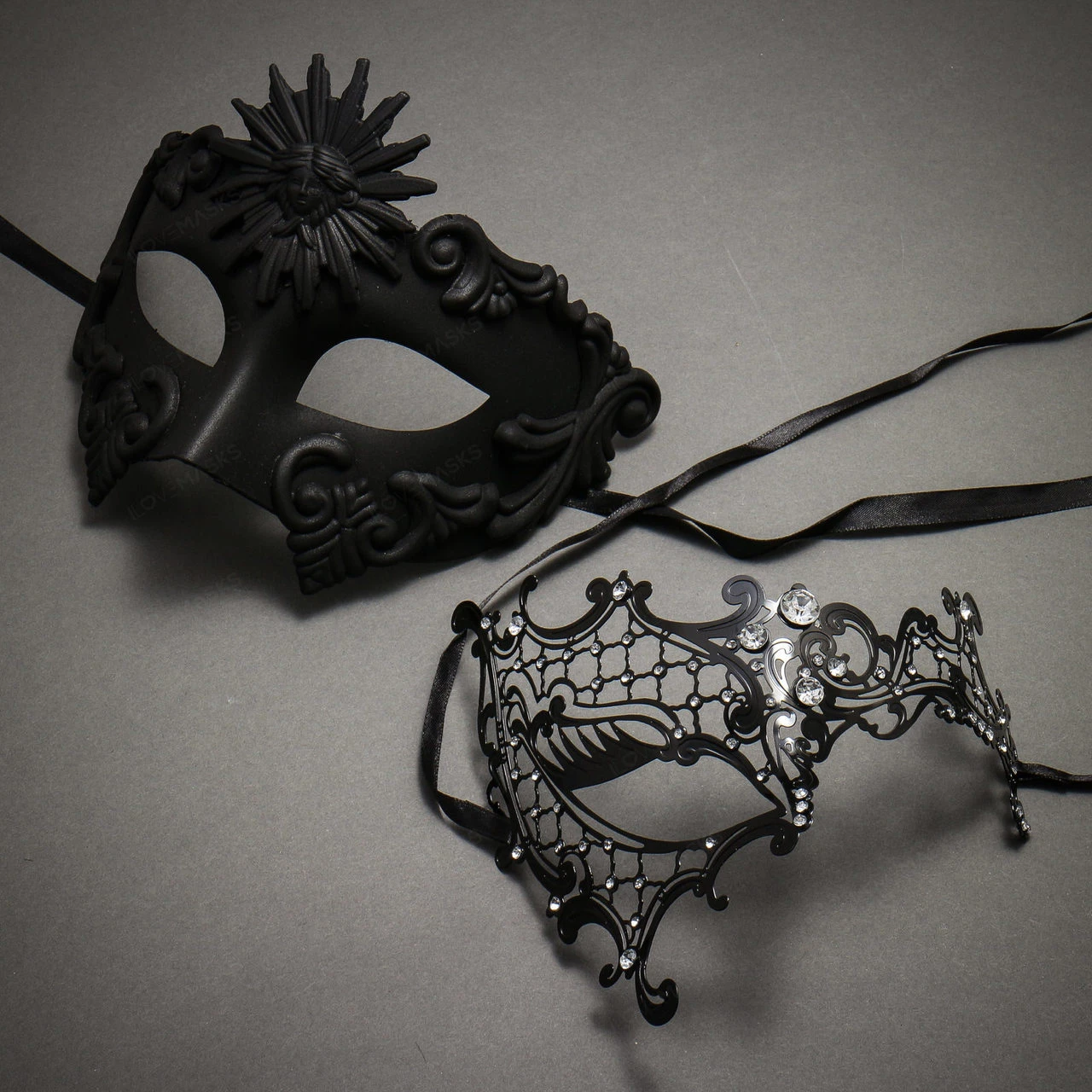 Black Full Face Greek Emperor and Black Silver Phantom Masquerade Mask ...