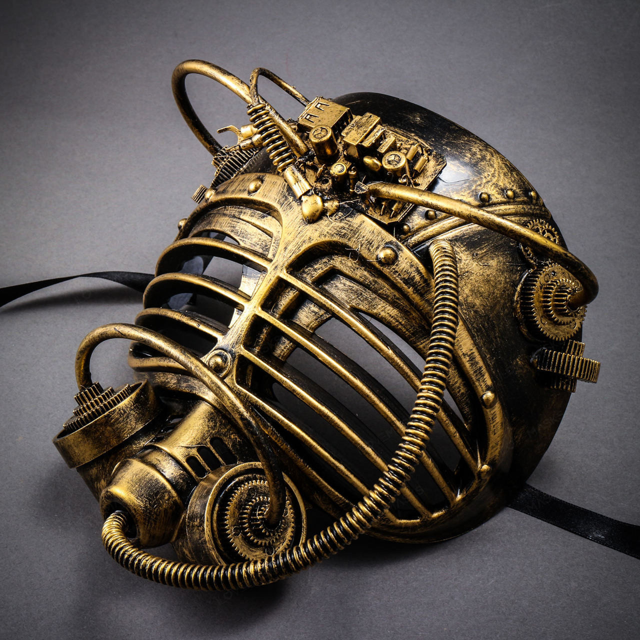 Steampunk Burning Man Gas Masquerade Mask - Black Gold