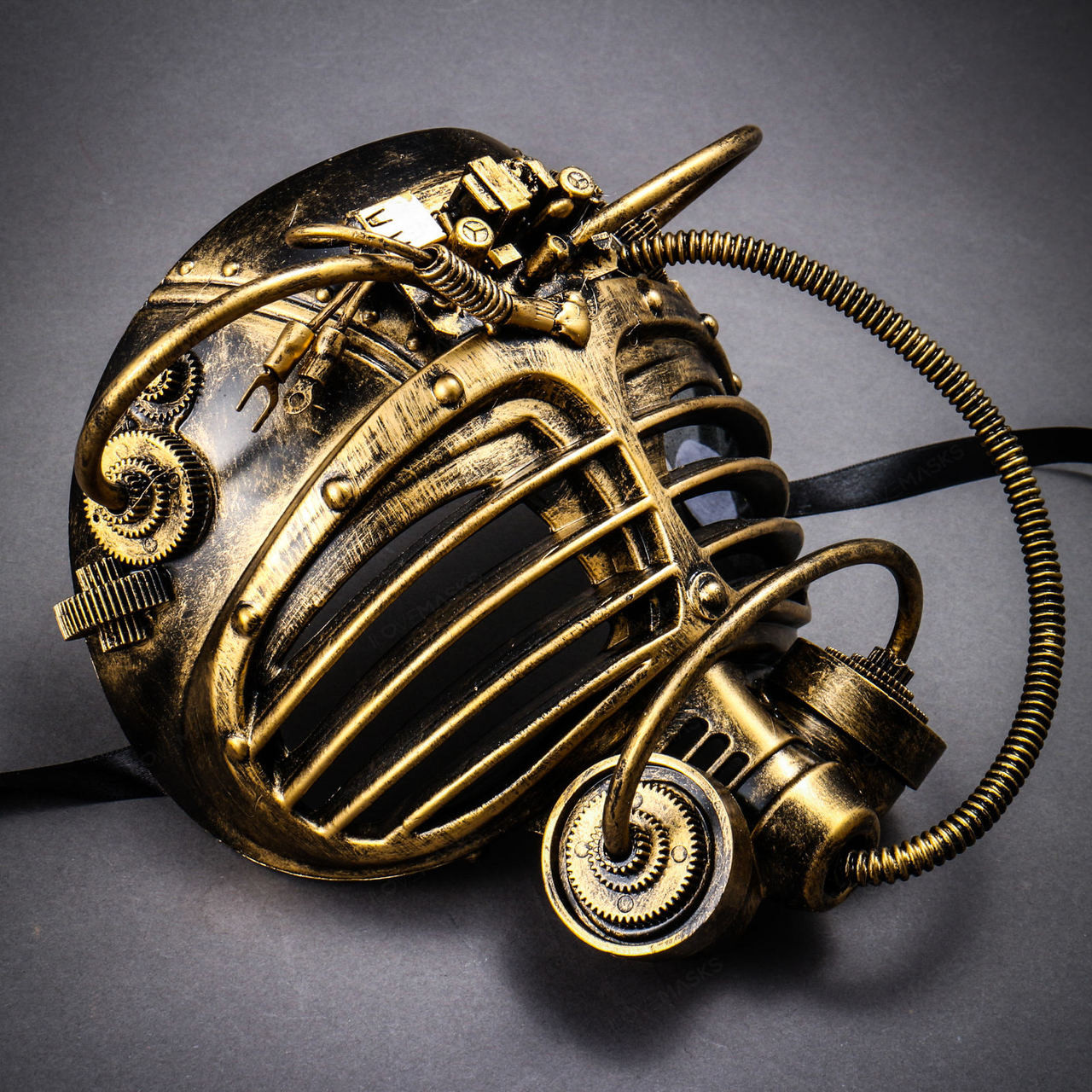 Steampunk Burning Man Gas Masquerade Mask - Black Gold