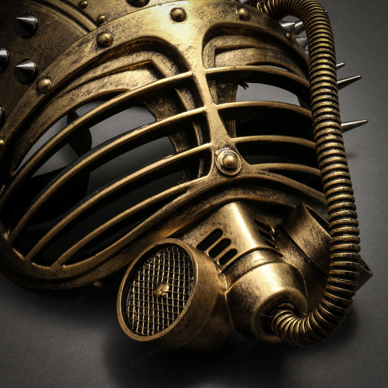 Metallic Steampunk Spike Gas Mask Full Face Masquerade Submarine - Gold