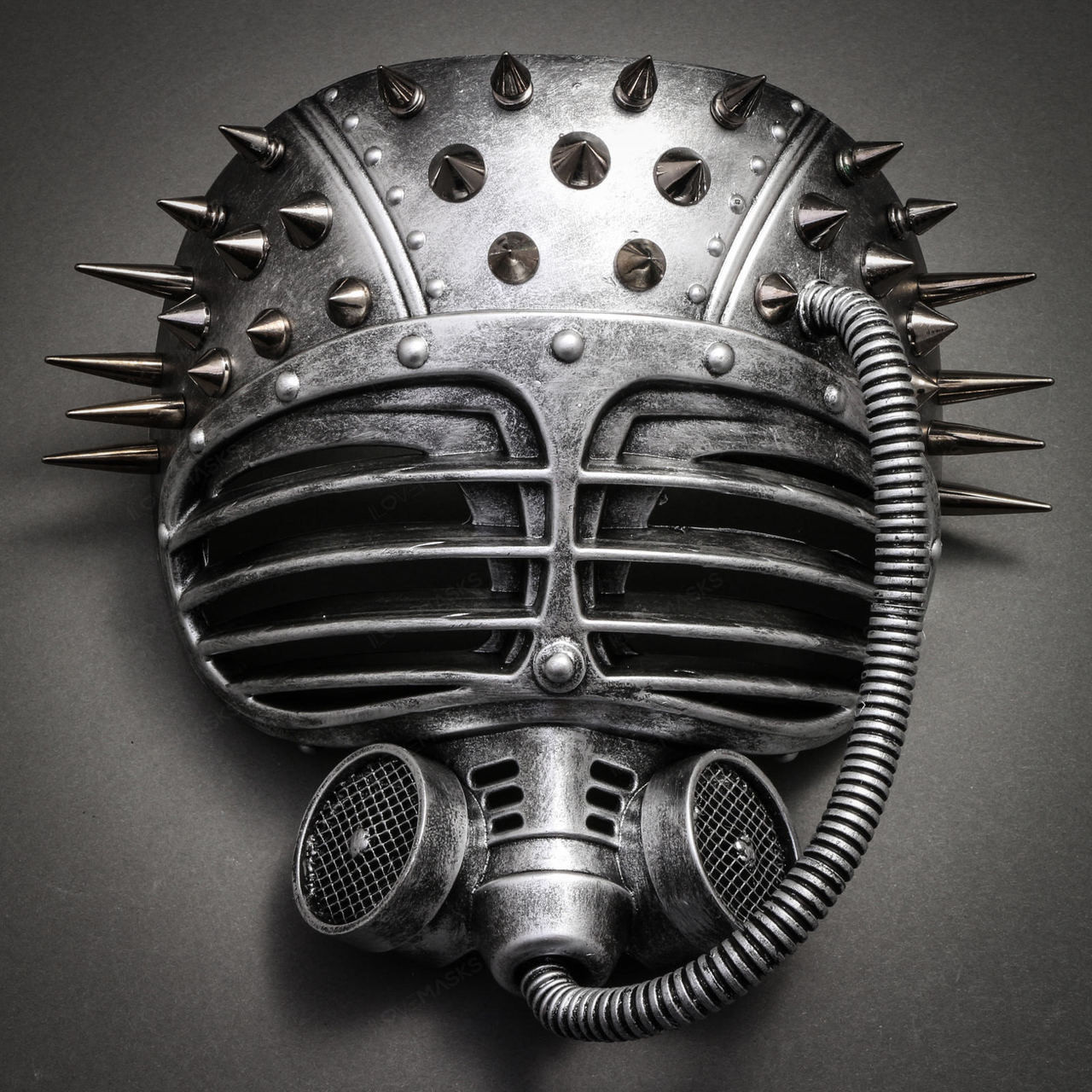 Metallic Steampunk Spike Gas Mask Full Face Masquerade Submarine - Silver