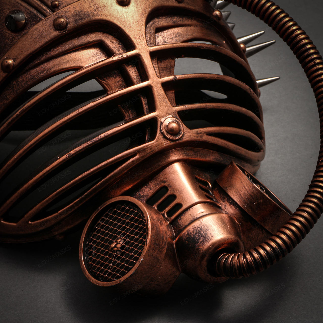 Metallic Steampunk Spike Gas Mask Full Face Masquerade Submarine - Copper