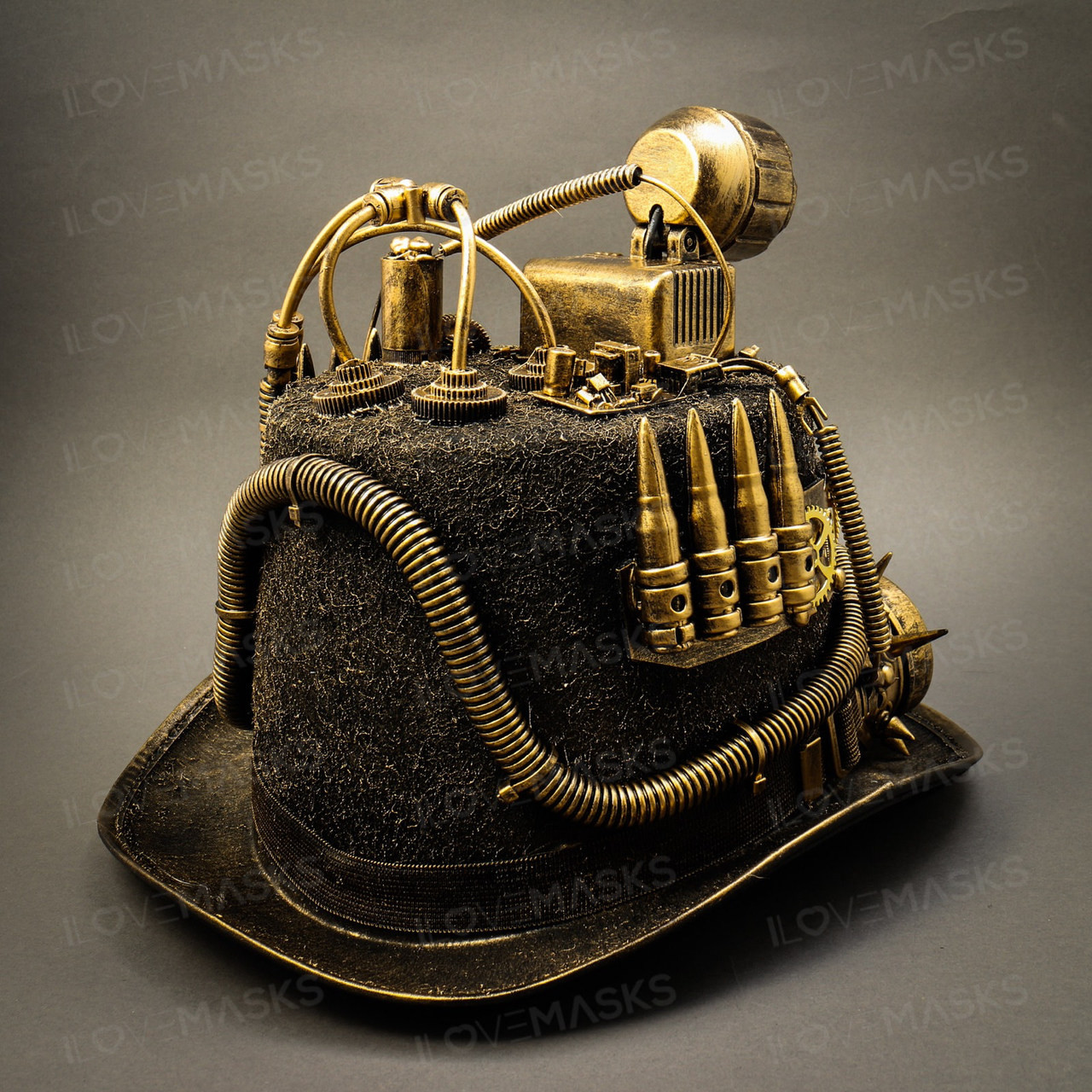 Steampunk Mad Scienist Time Traveler Top Hat with Light - Antique Gold