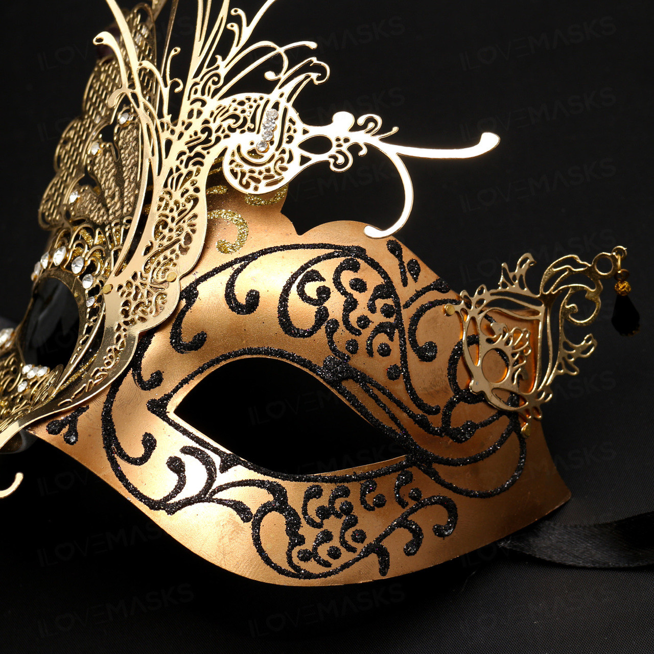 Side Butterfly Masquerade Costume Party Mask - Gold White