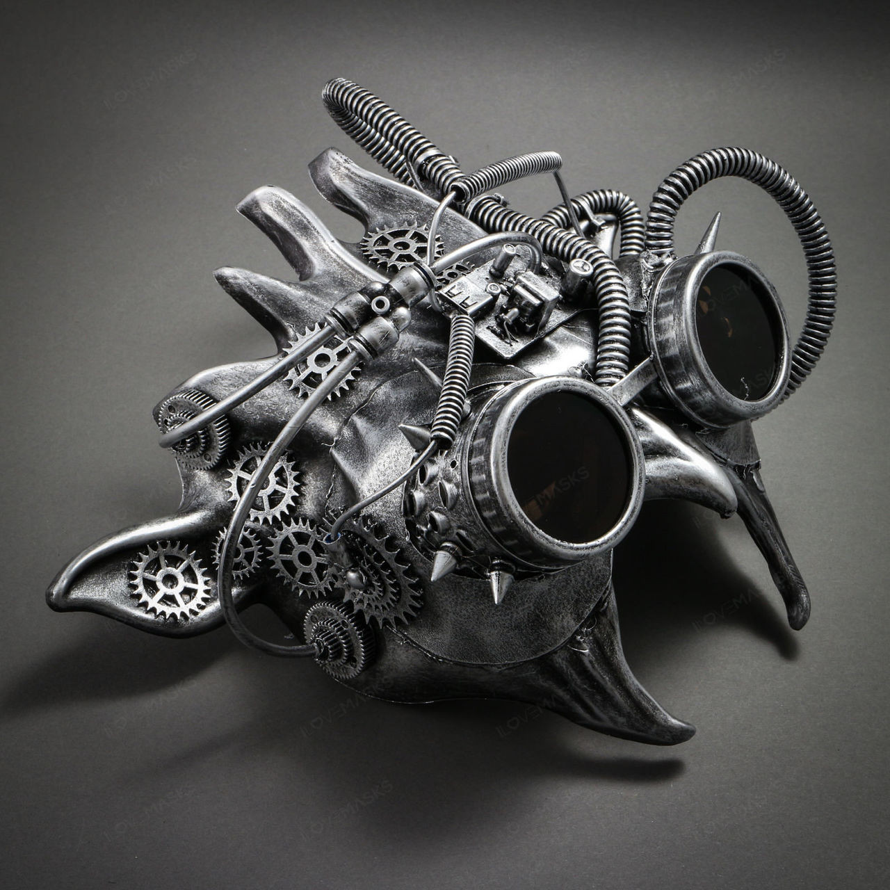 Steampunk Demon Devil Satan Masquerade Mask - Black Silver