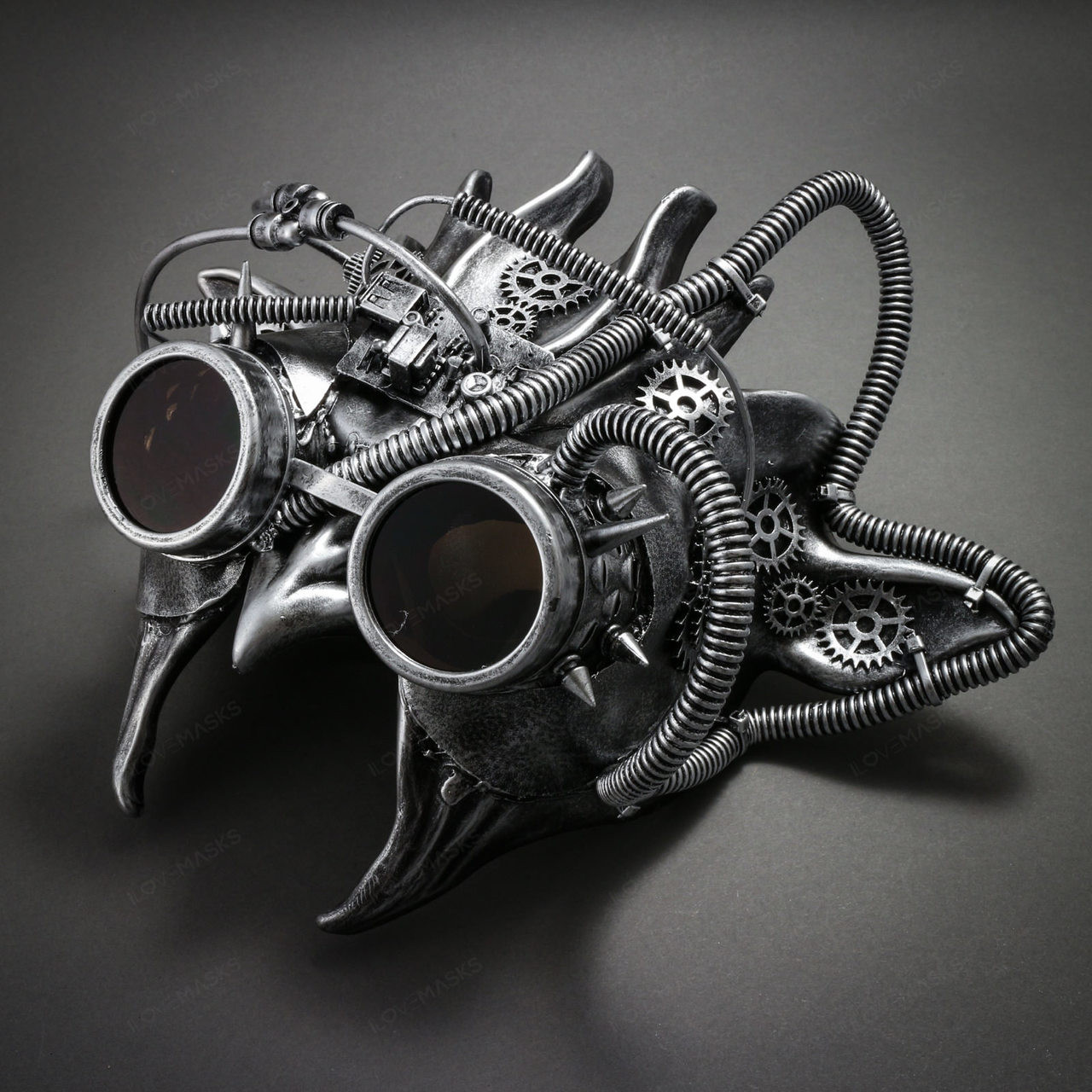 Steampunk Demon Devil Satan Masquerade Mask - Black Silver