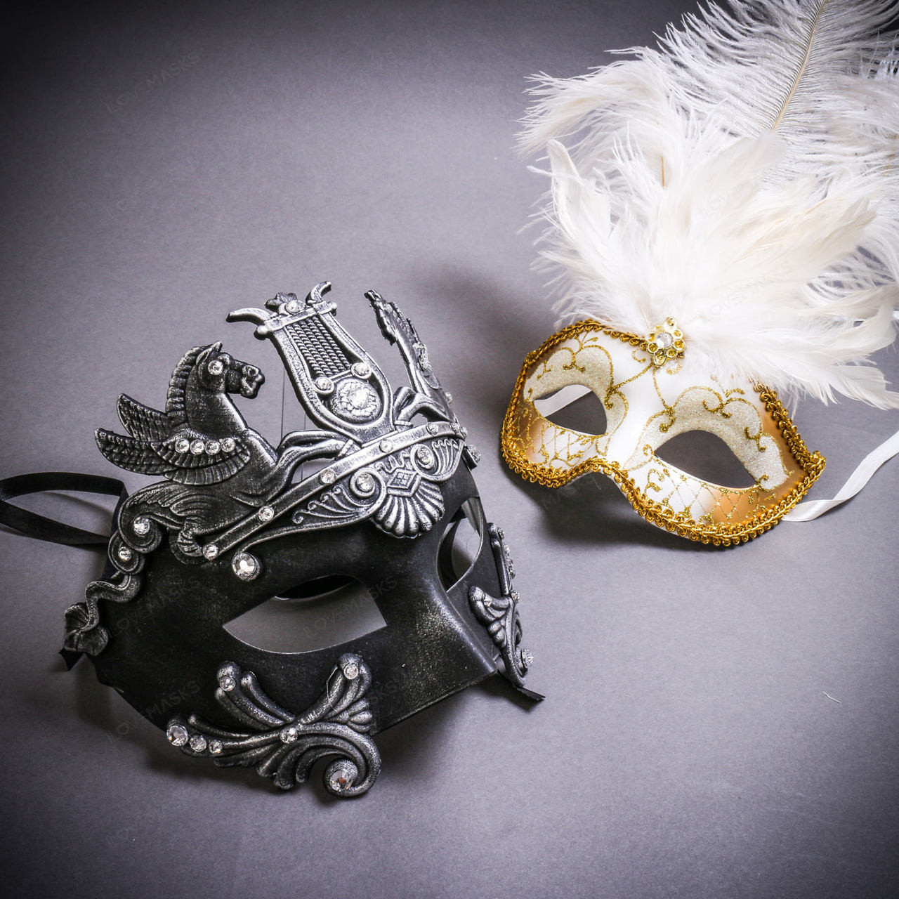 Black Silver Roman Greek Emperor with Pegasus Horses & Gold Mardi Gras ...