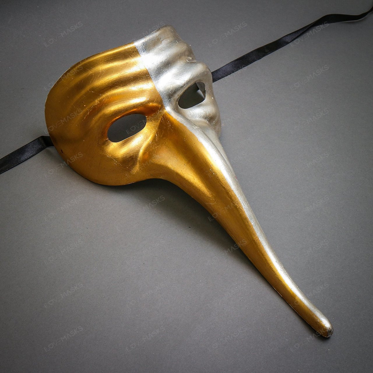 Zanni Long Nose Venetian Mardi Gras Mask Masquerade - Gold & Silver