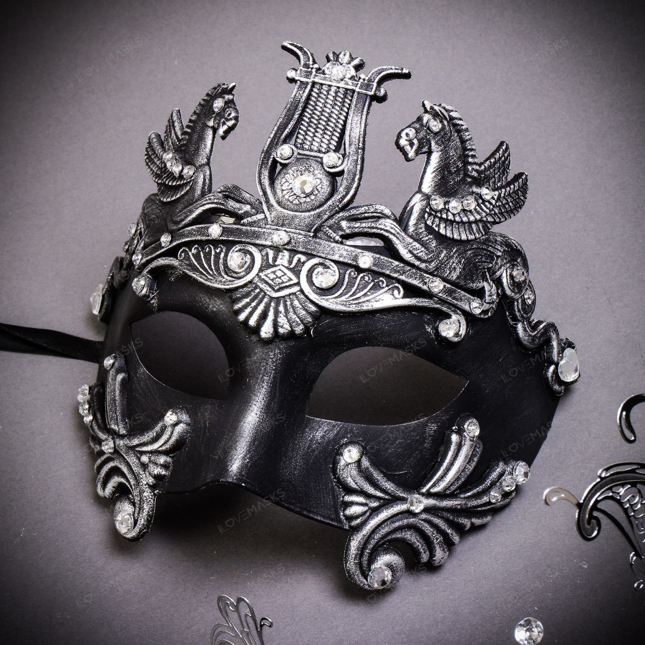 Silver Roman Greek Emperor with Pegasus Horses Venetian Mask & Silver ...
