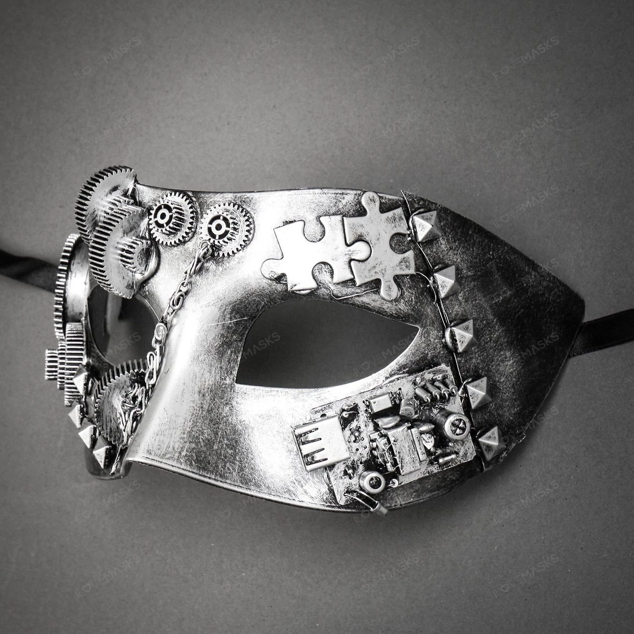 Steampunk Masquerade Half Face Eye Mask - Silver