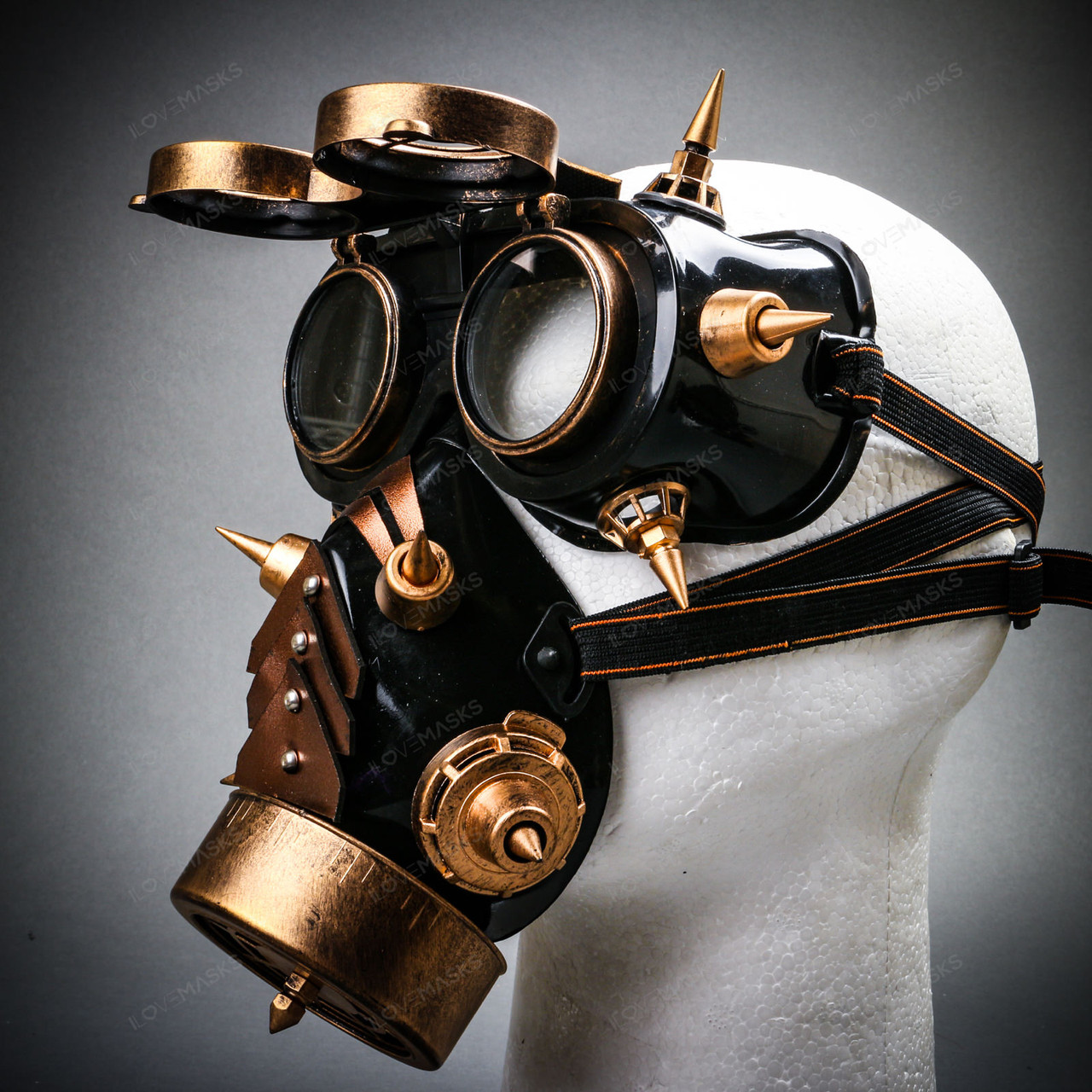 Steampunk Spiked Goggles Glasses and Spiked Gas Mask Costume Set ...
