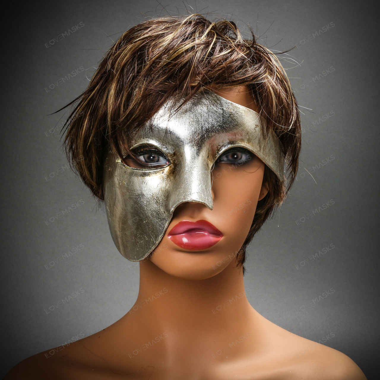 Phantom Venetian Masquerade Half Face Party Mask - Metal Silver