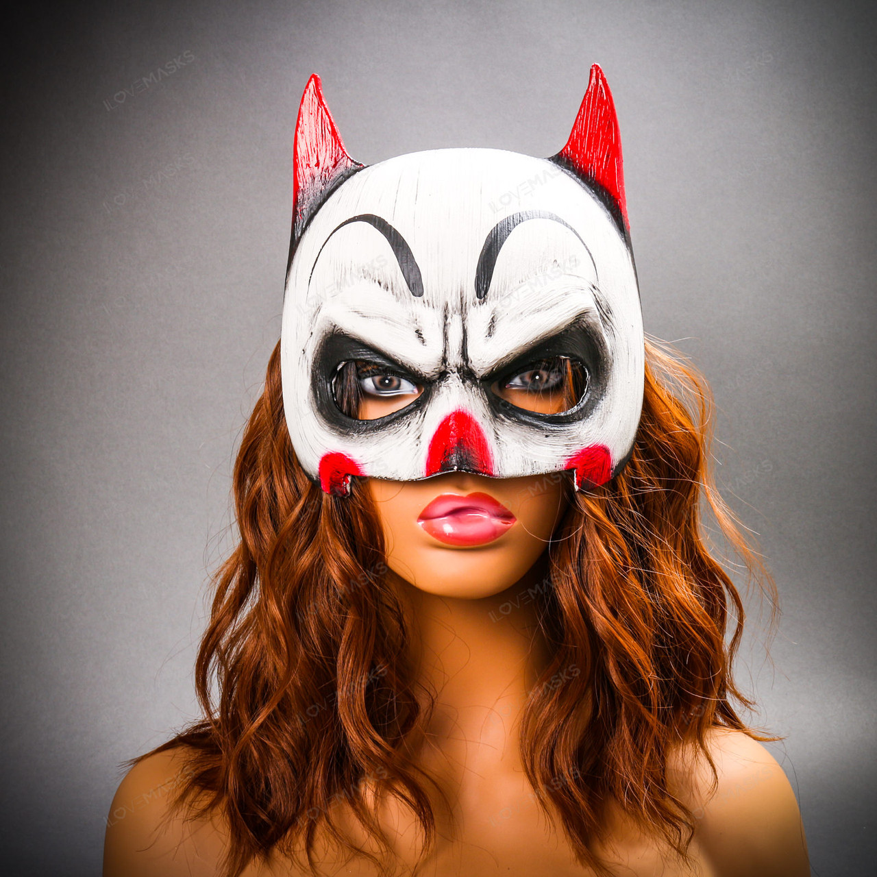 Batman Mardi Gras Mask with Joker Design Half Face Mask - White Red