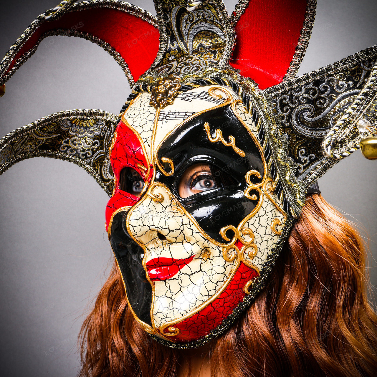 Medieval Jester Musical Joker Venetian Masquerade Full Face Mask with ...