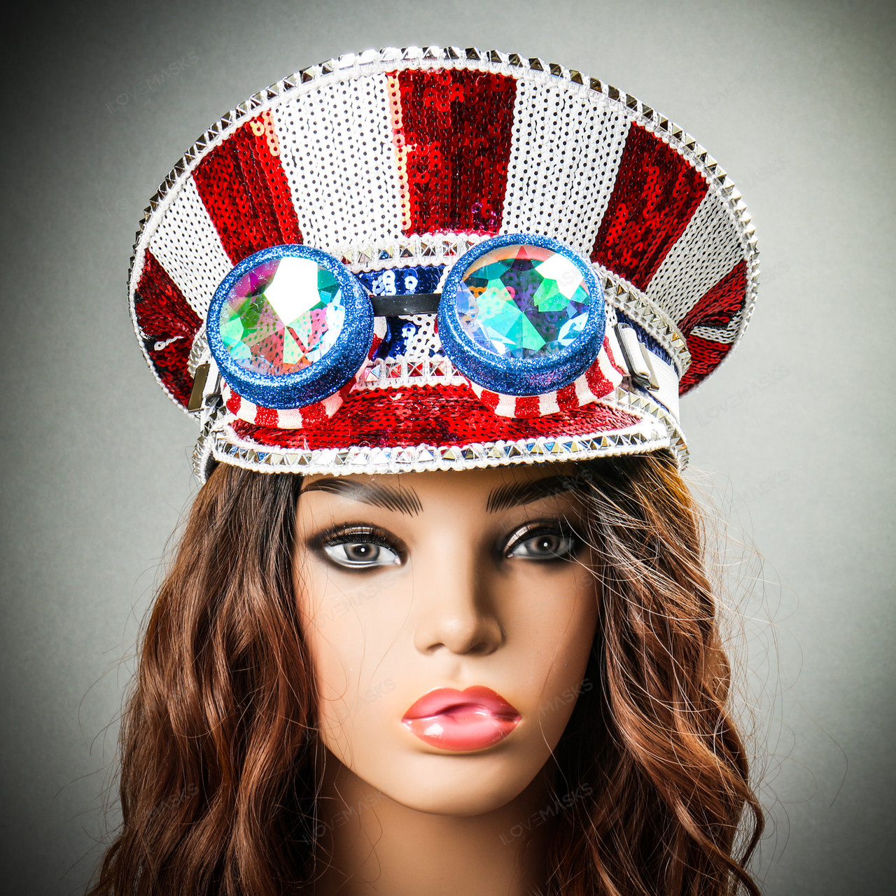 Steampunk Burning Man Captain Hat with USA Glitter Kaleidoscope 3D ...