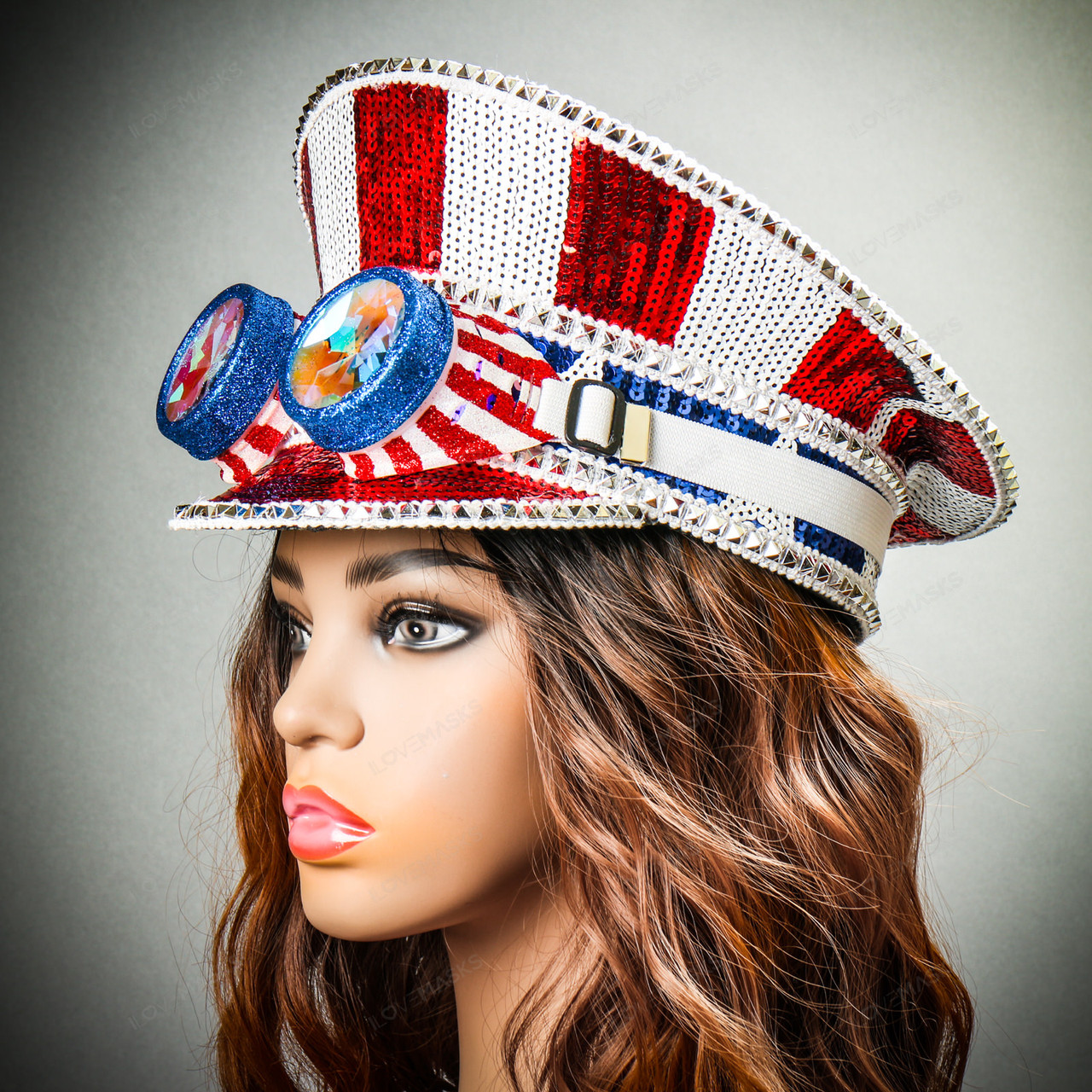 Steampunk Burning Man Captain Hat with USA Glitter Kaleidoscope 3D ...
