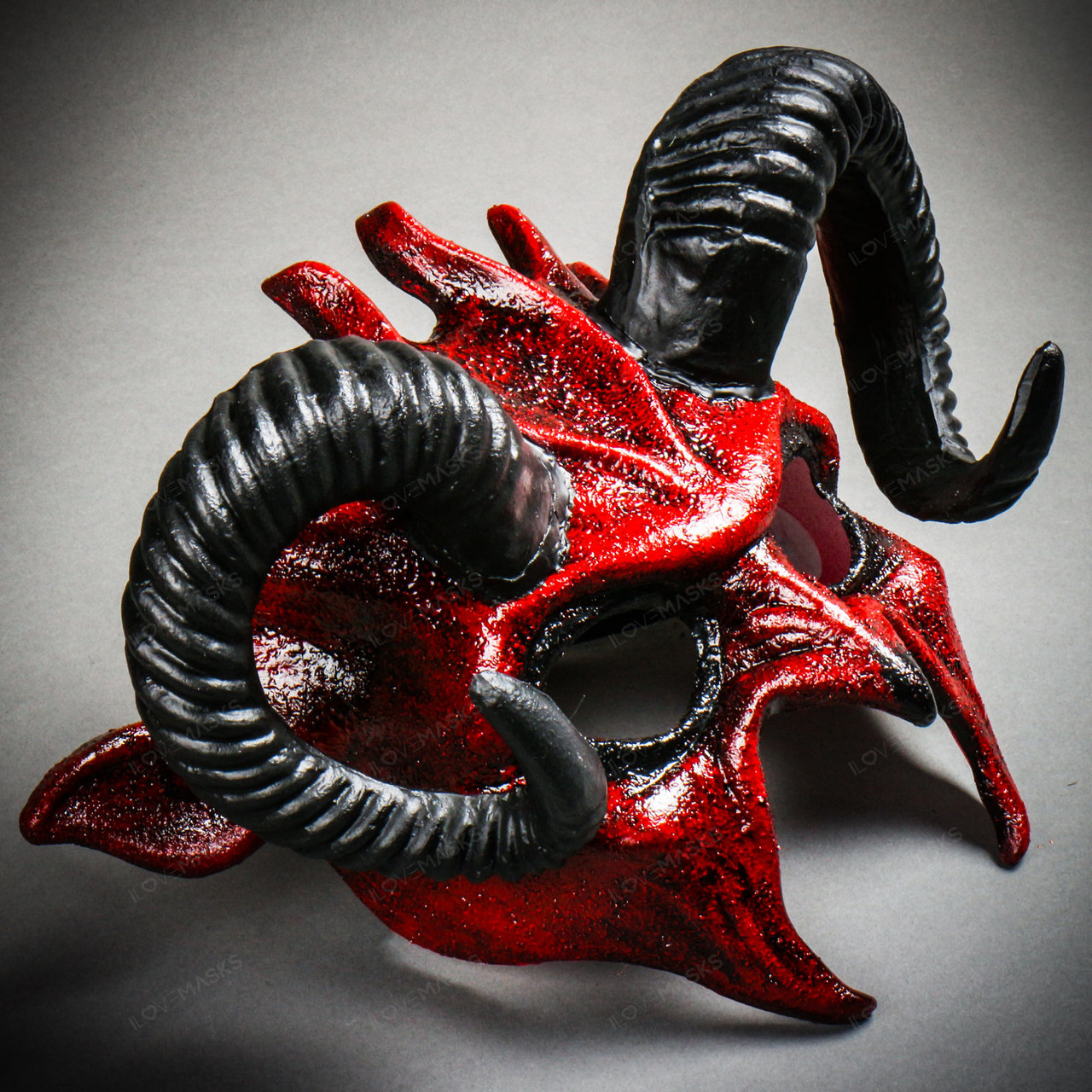 Demon Devil Satan with Black Horns Masquerade Mask - Bloody Red