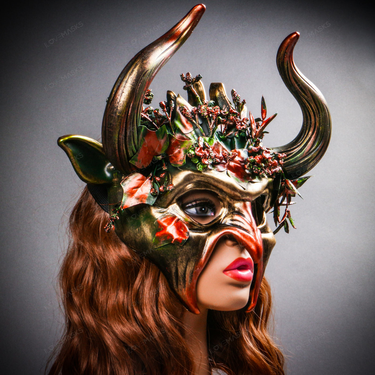 Demon Forest Devil Satan with OX Horns Masquerade Mask Black Gold