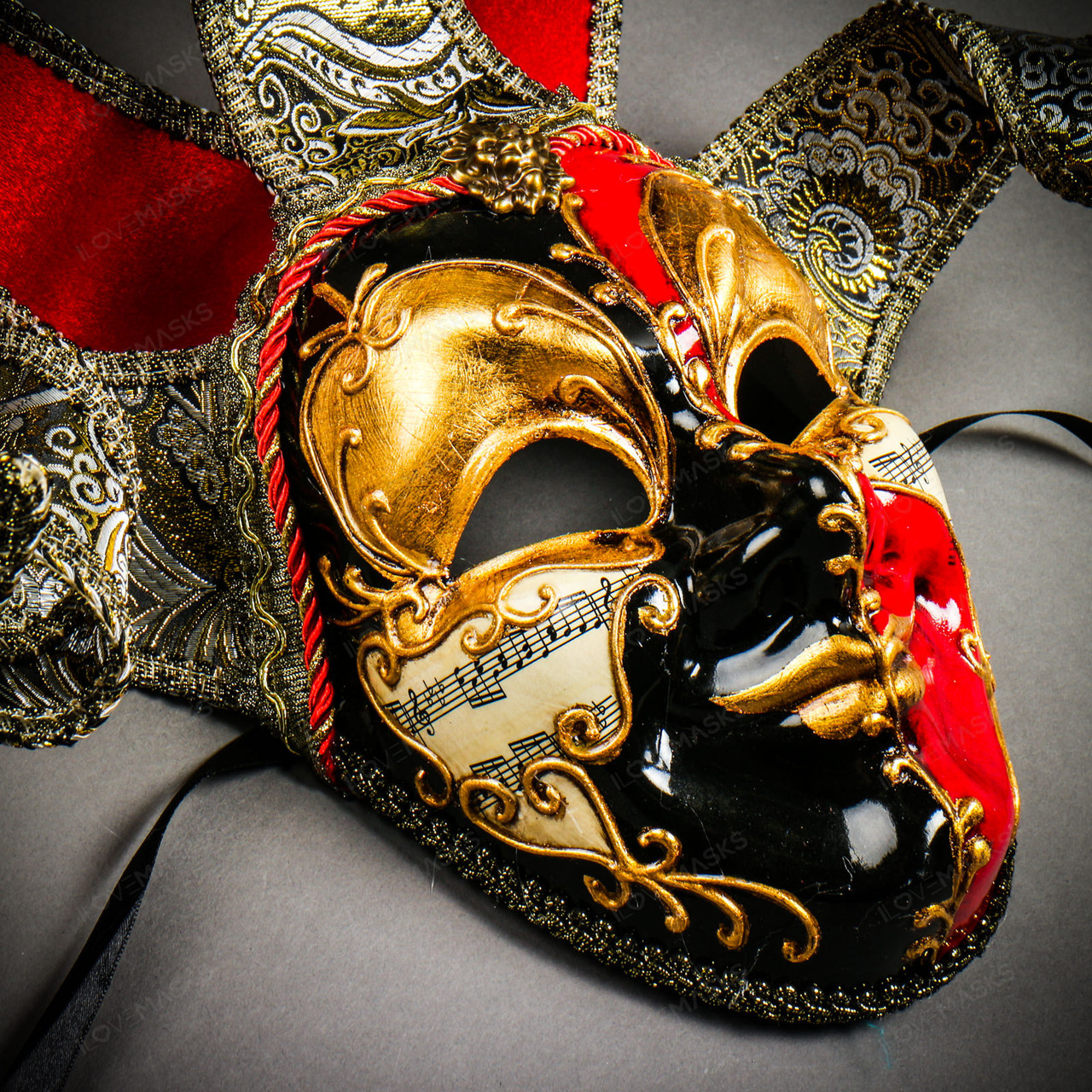 Medieval Jester Musical Joker Venetian Masquerade Full Face Mask with ...