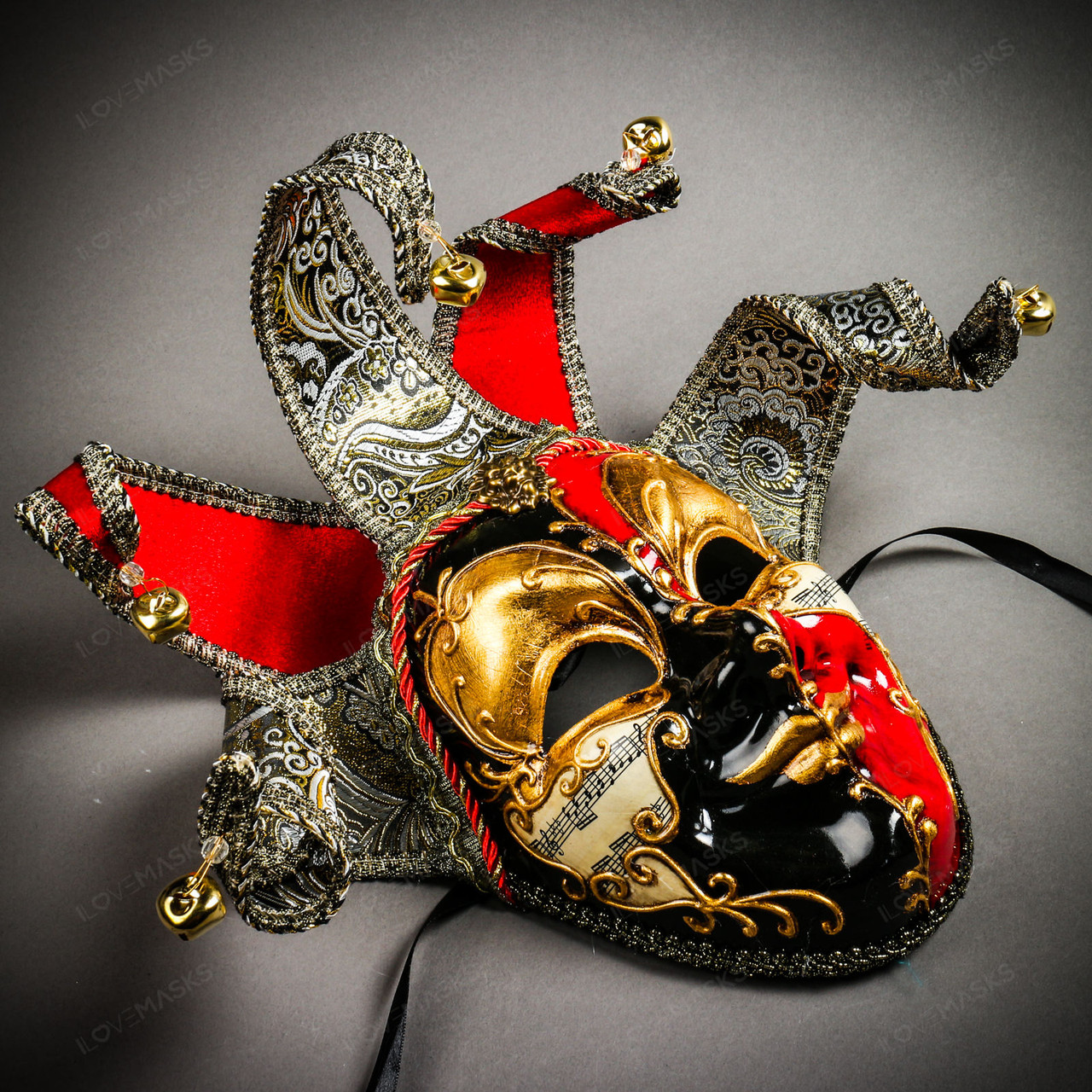 Medieval Jester Musical Joker Venetian Masquerade Full Face Mask with ...