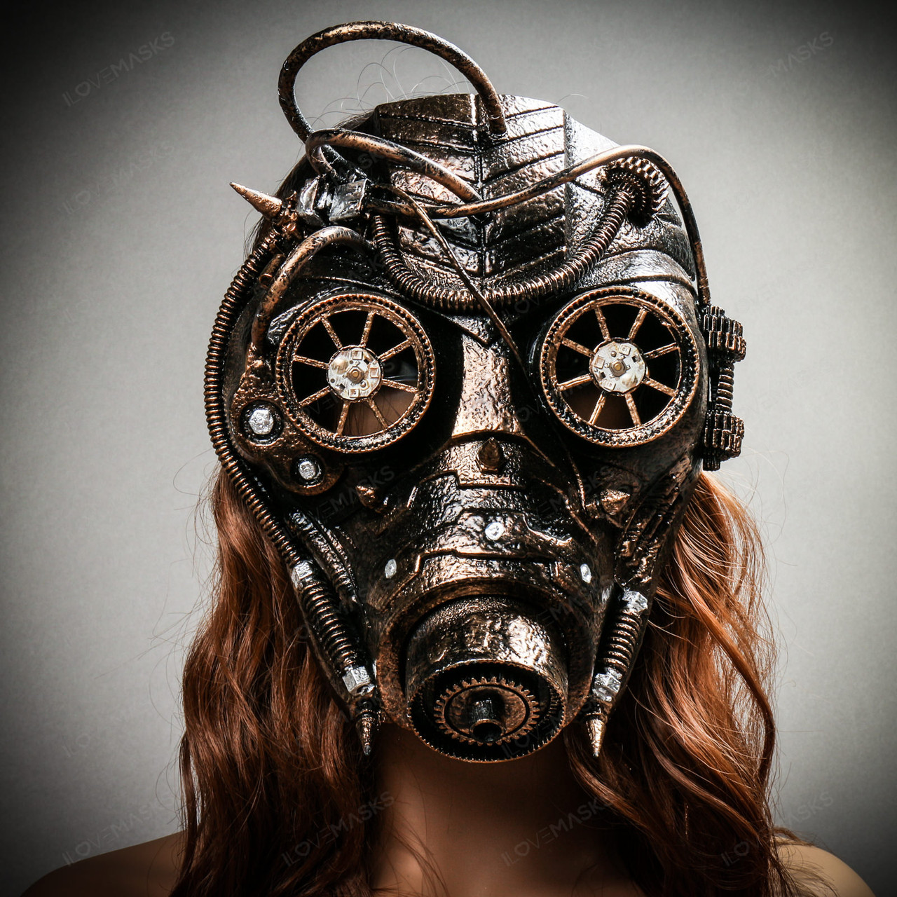 Goggle and Gas Mask Steampunk Half Face Mask - Gold