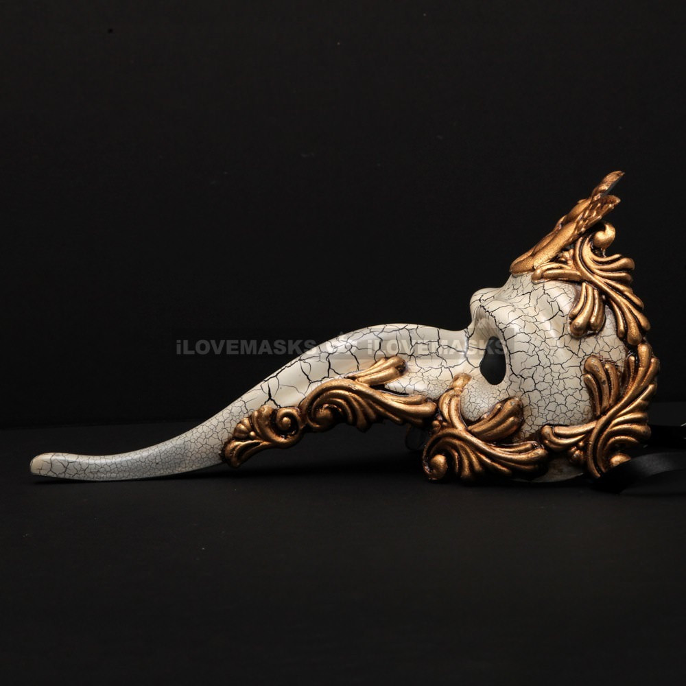 Venetian Long Nose Angel Carnivale Men Masquerade Mask - White Gold