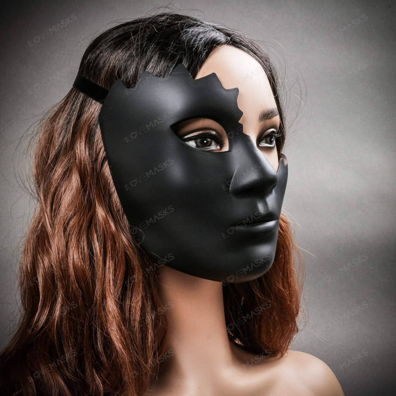 Unpainted Half Face Cracked Phantom Masquerade Mask - Black ...