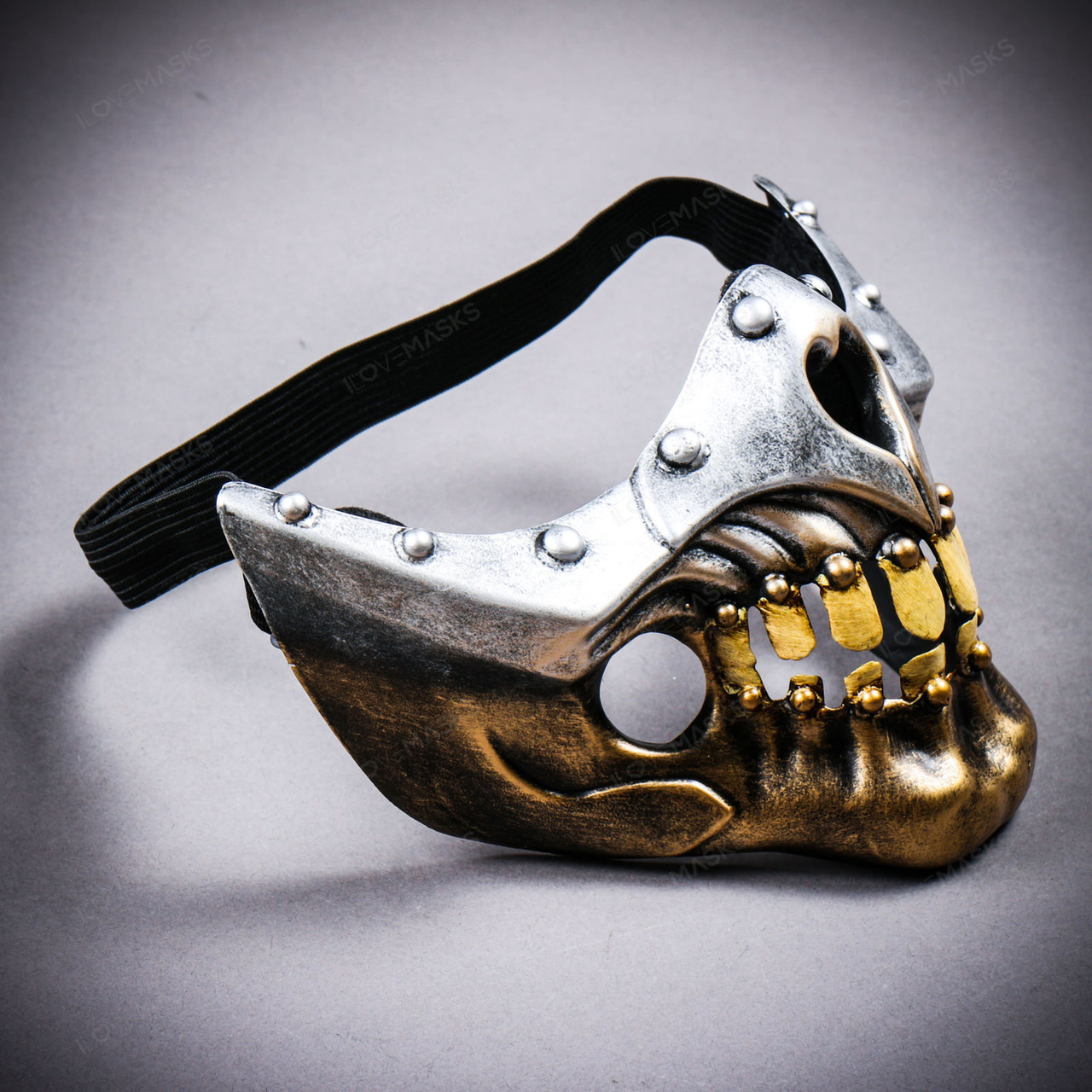 Steampunk Skull Jaw Face Mask - Gold - ILOVEMASKS.COM