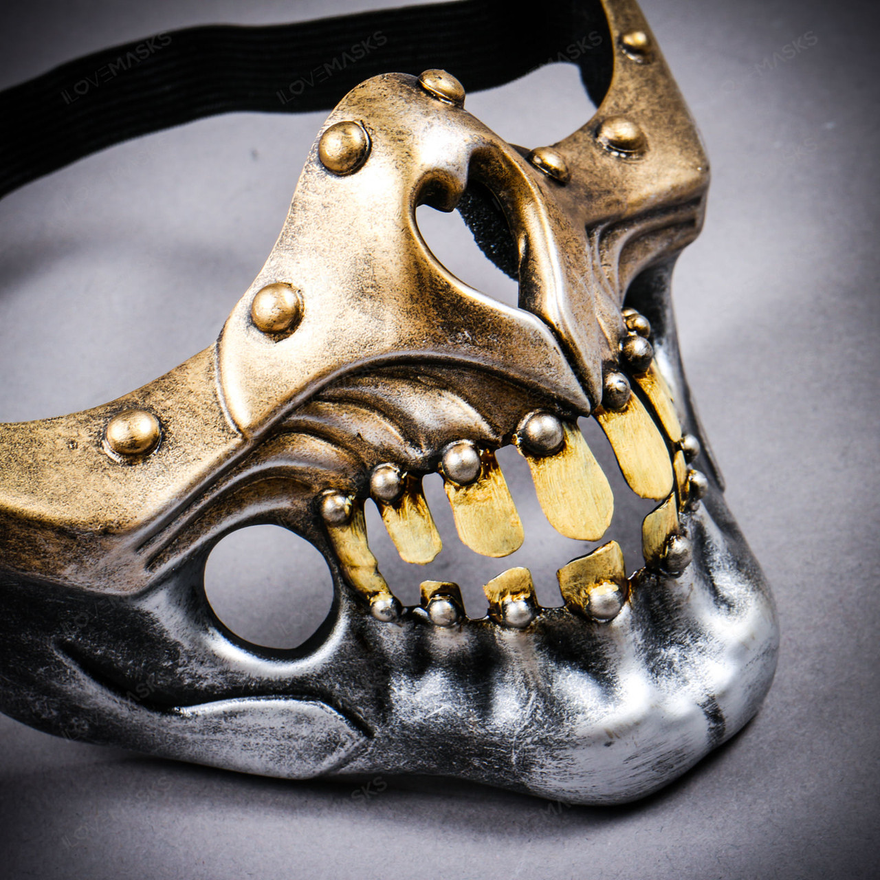 Steampunk Skull Jaw Face Mask - Silver - ILOVEMASKS.COM
