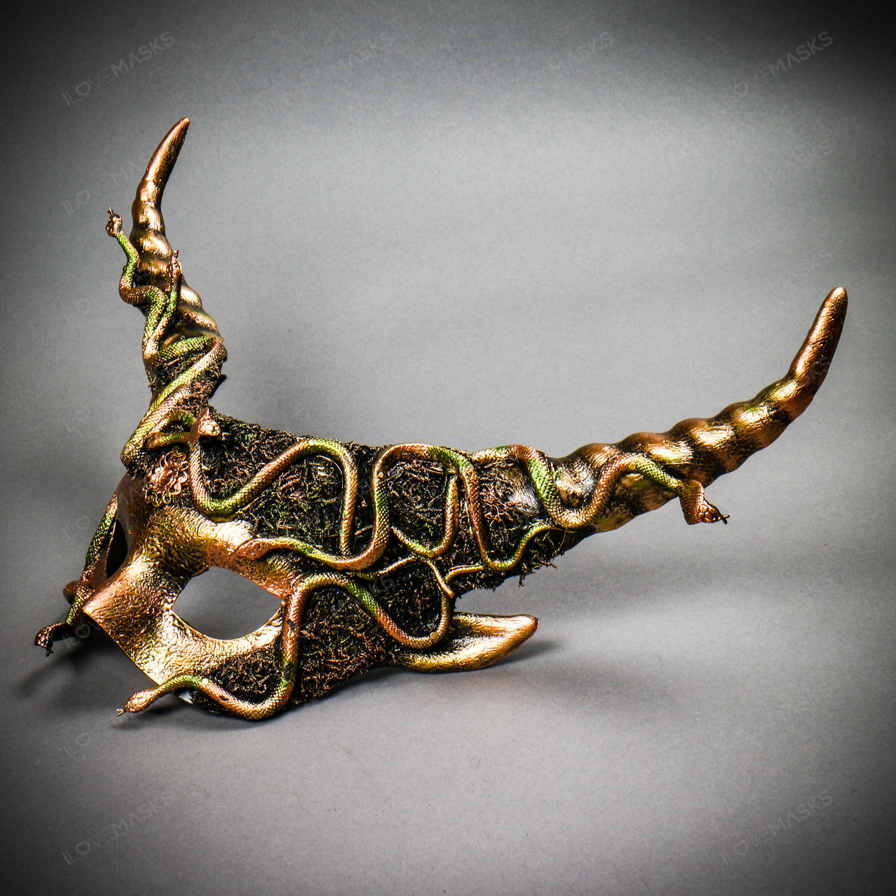 Krampus Horn Woodland Medusa Snake Animal Devil Masquerade Mask - Gold ...