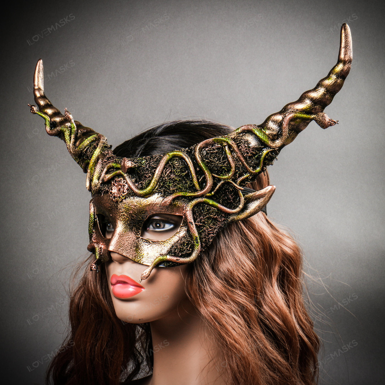 Krampus Horn Woodland Medusa Snake Animal Devil Masquerade Mask - Gold ...