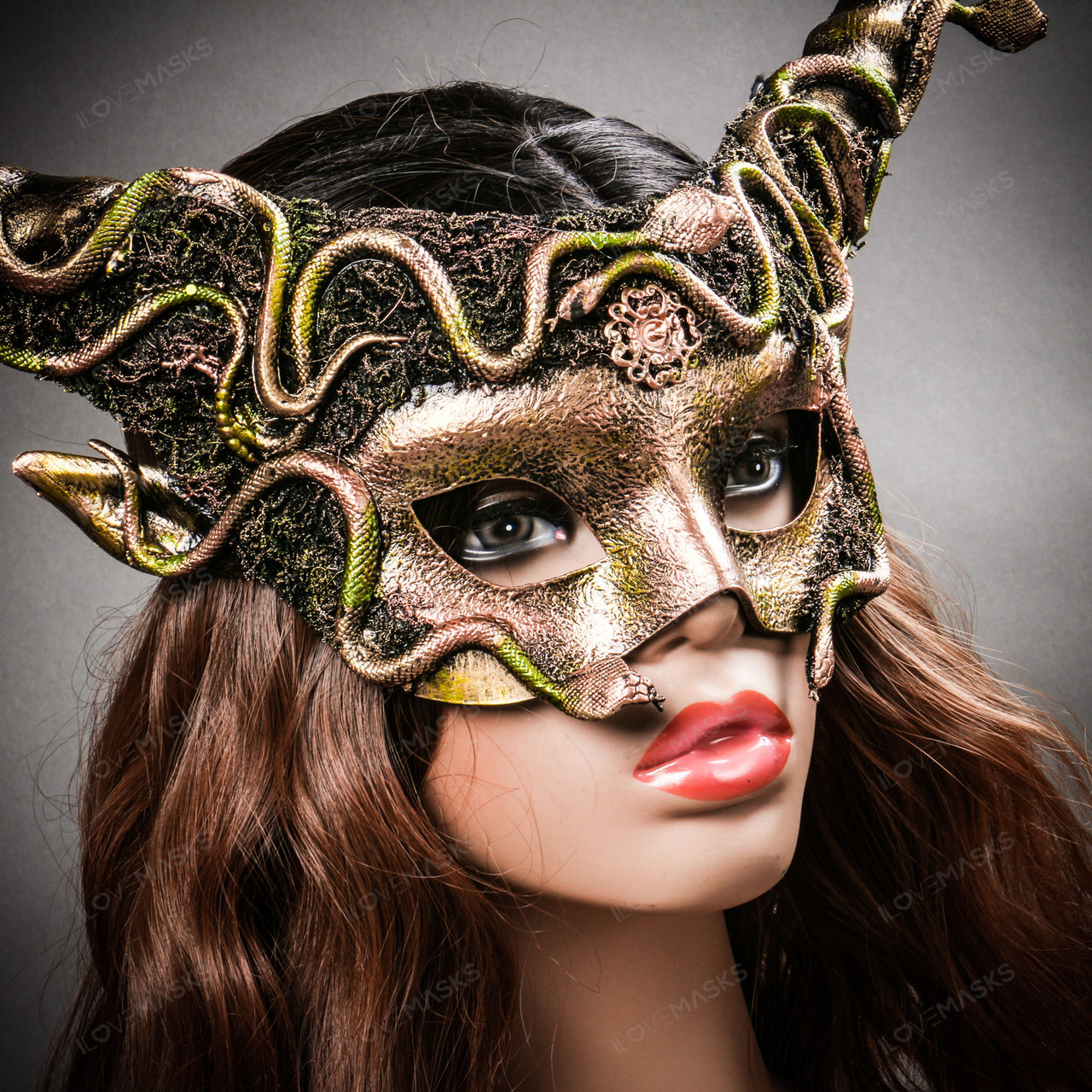 Krampus Horn Woodland Medusa Snake Animal Devil Masquerade Mask - Gold ...