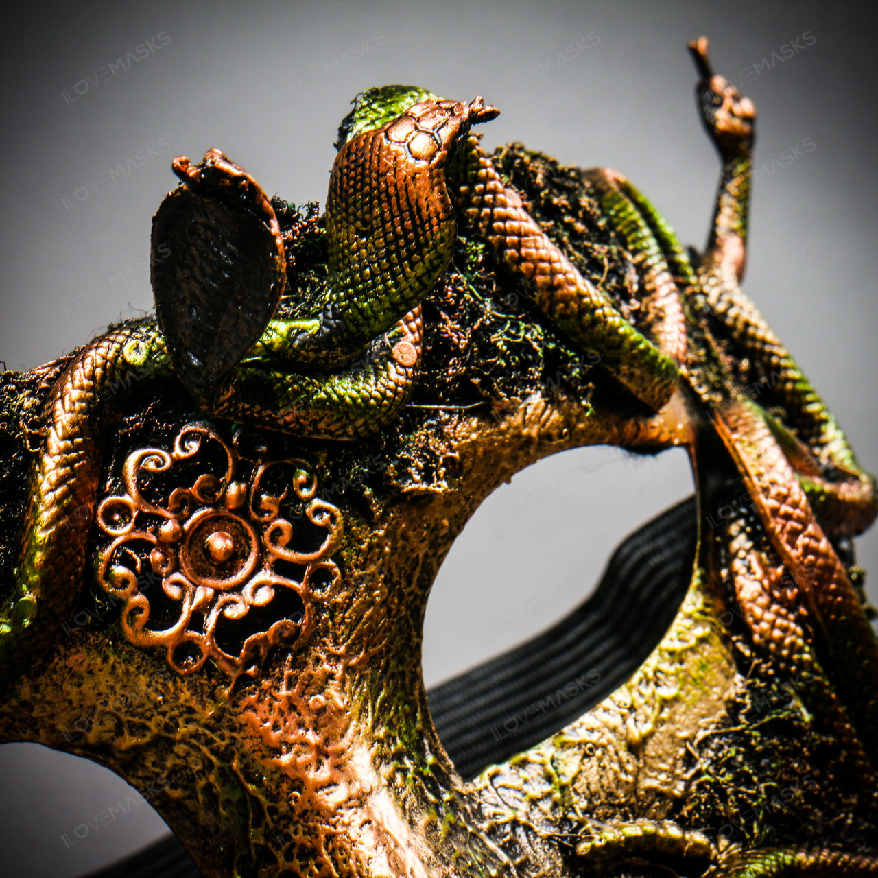 Venetian Phantom Woodland Medusa Snake Masquerade Eye Mask - Gold Green ...