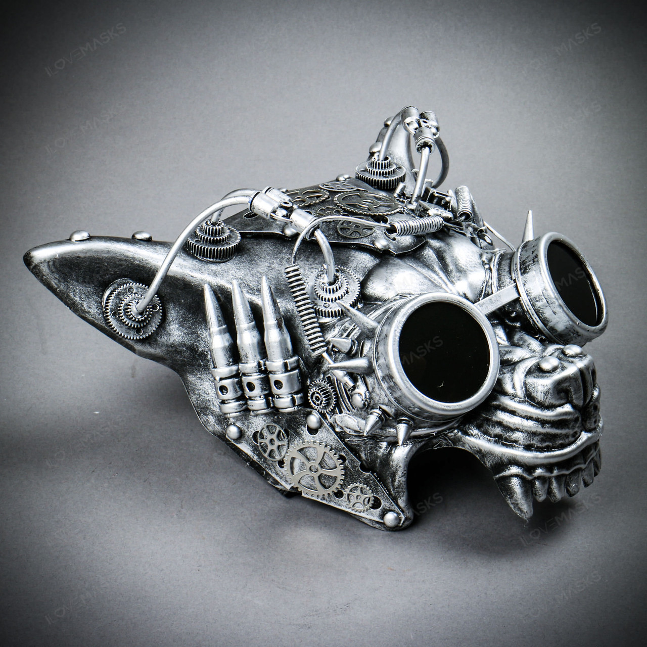 Angry Wolf Steampunk Robotic Goggles Masquerade Mask - Silver ...