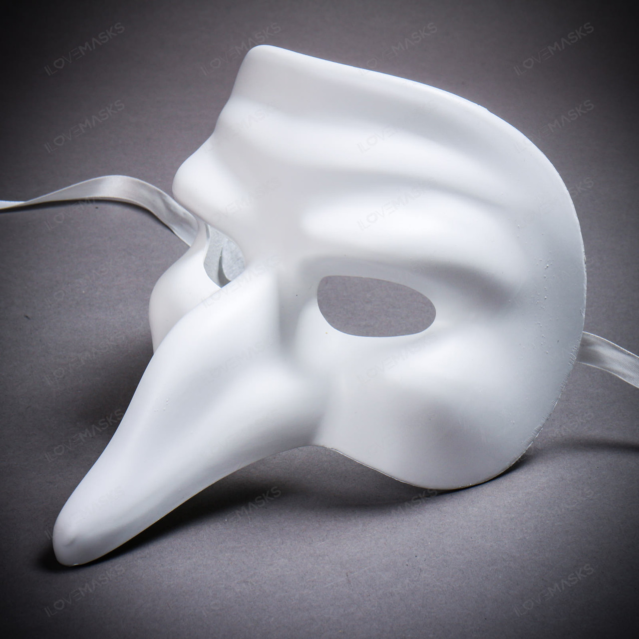 Long Nose Pantalone Venetian Masquerade Mask - White - ILOVEMASKS.COM