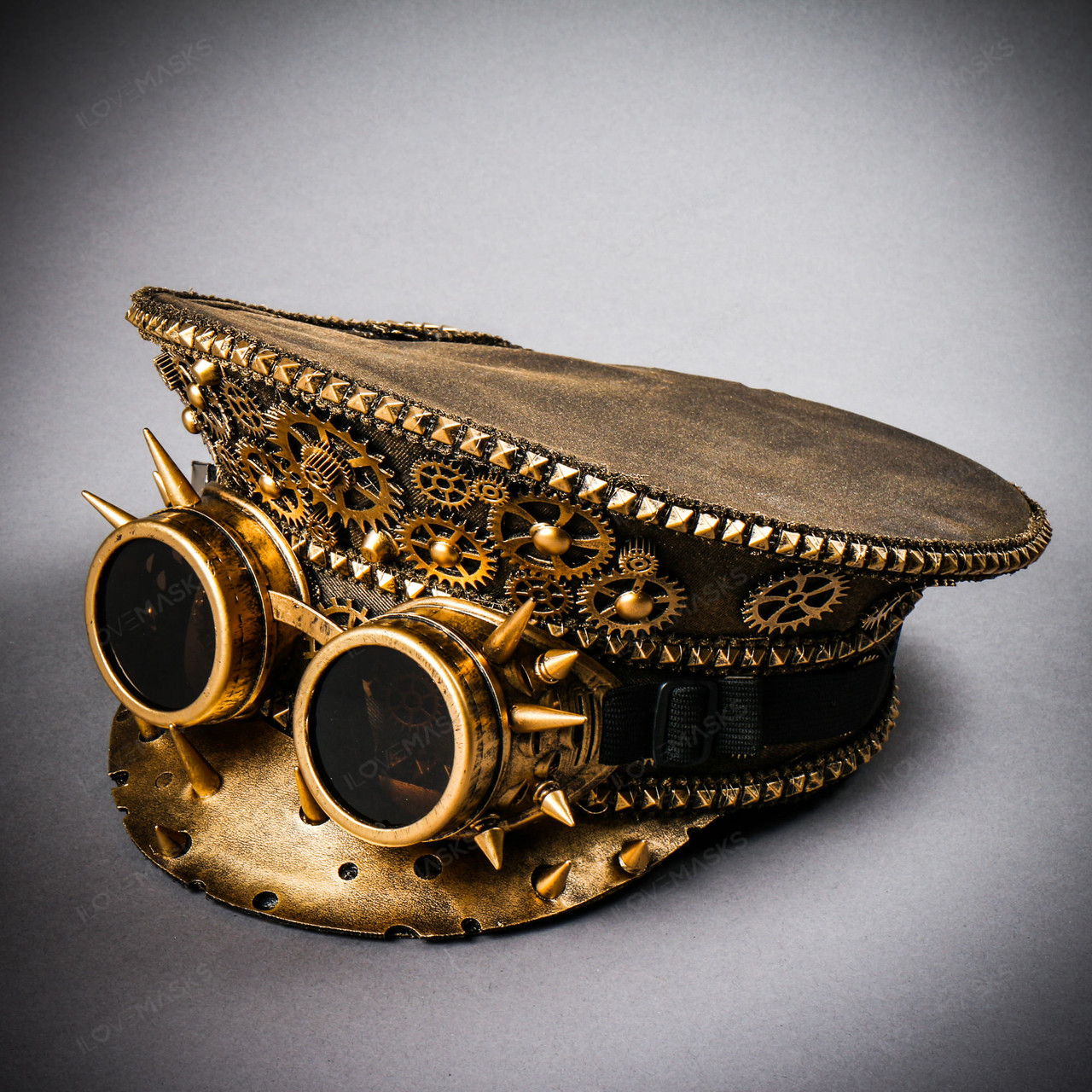 Steampunk Burning Man Spike Goggles Captain Hat - Gold - ILOVEMASKS.COM