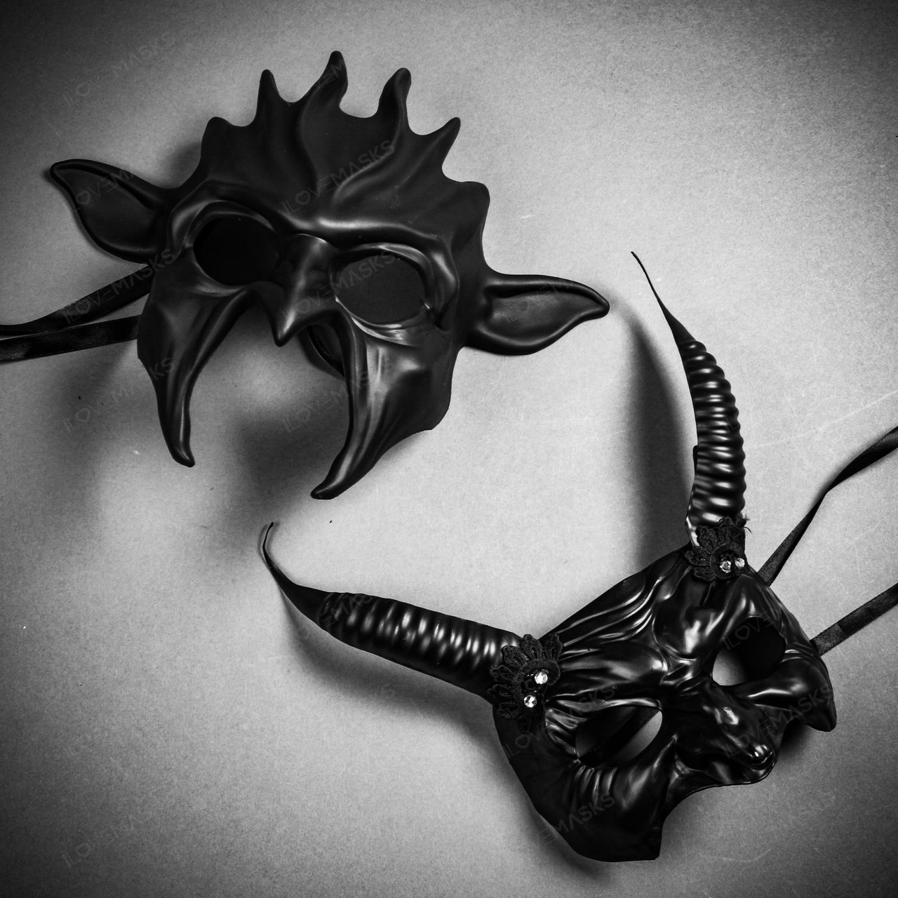 Fire Flame Demon and Goblin Devil Long Horn Black Masquerade Party ...
