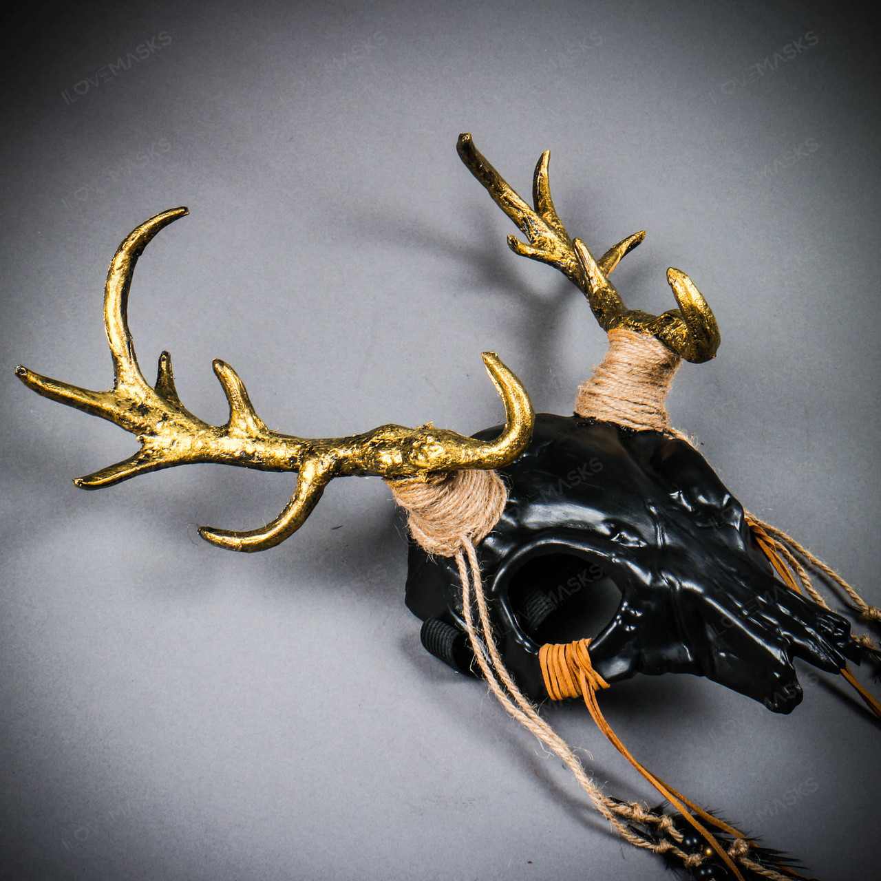 Antelope Devil Gold Deer Horn Skull Ghost Masquerade Mask - Black ...
