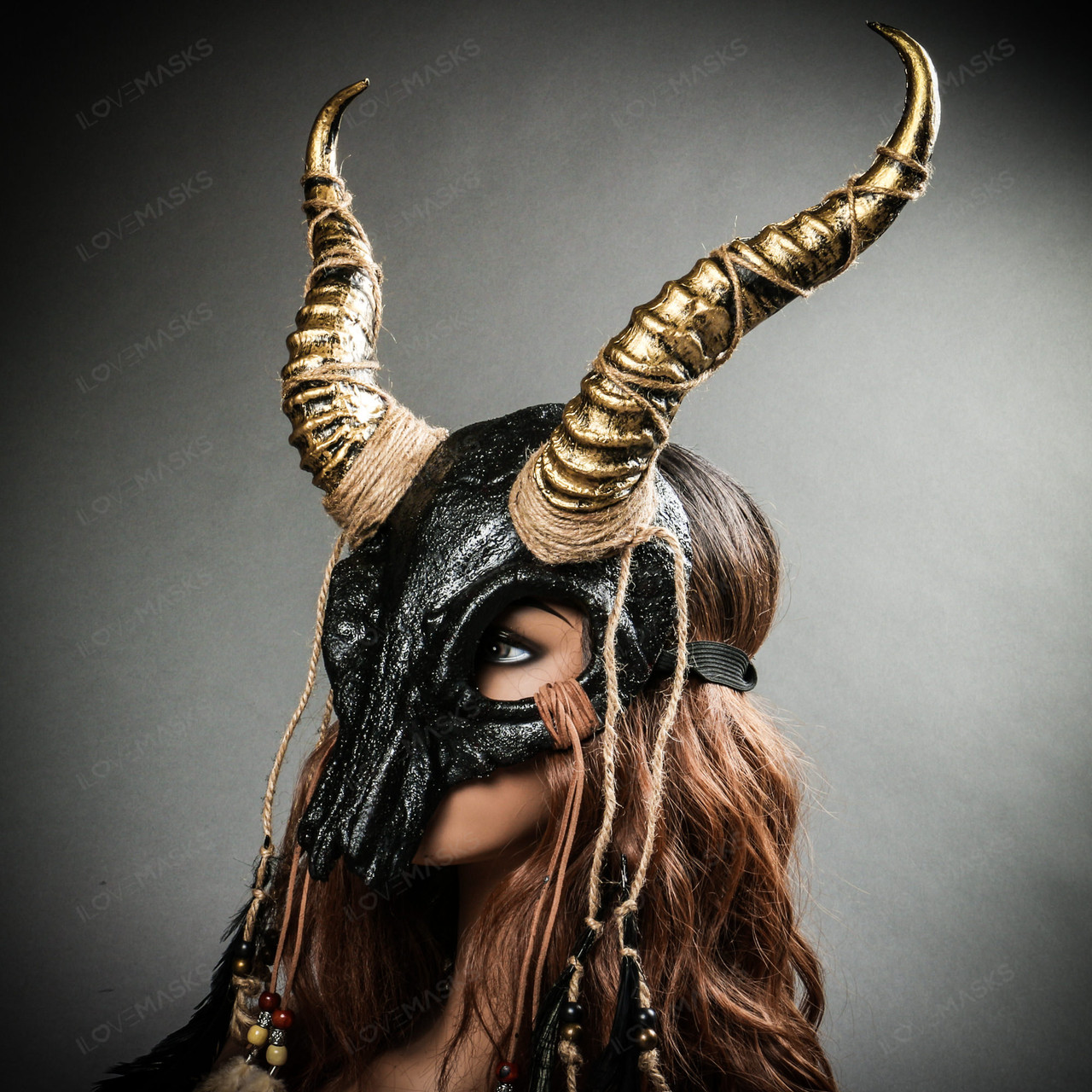 Antelope Devil Animal Skull with Gold Impala Horns Masquerade Mask ...
