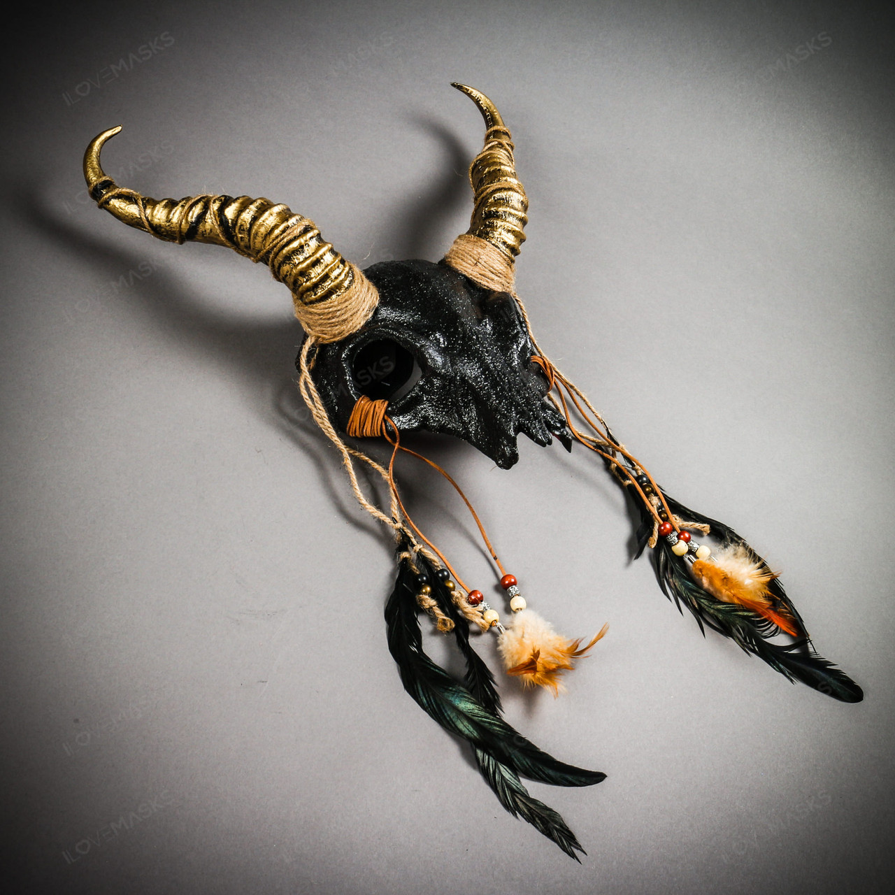 Antelope Devil Animal Skull with Gold Impala Horns Masquerade Mask ...