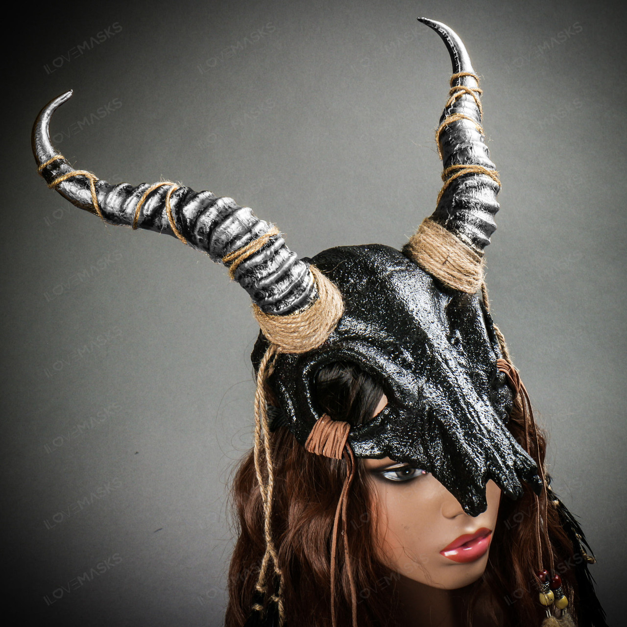 Antelope Devil Animal Skull with Silver Impala Horns Masquerade Mask ...