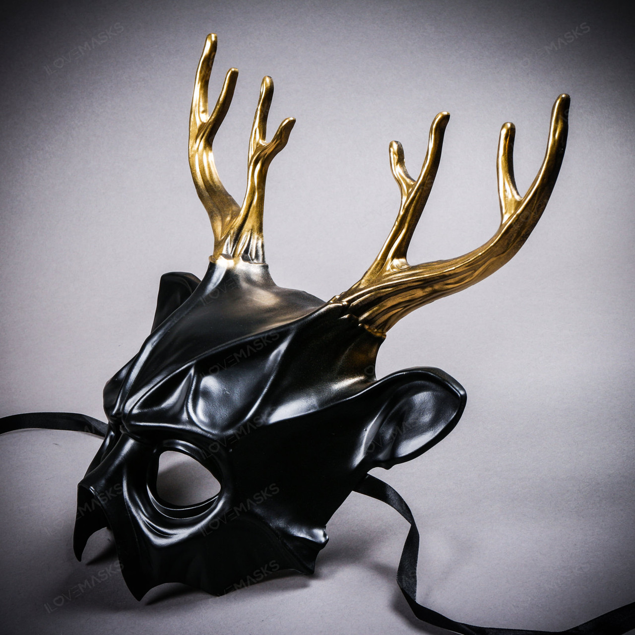 Antler Deer Gold Horn Devil Halloween Masquerade Mask - Black ...