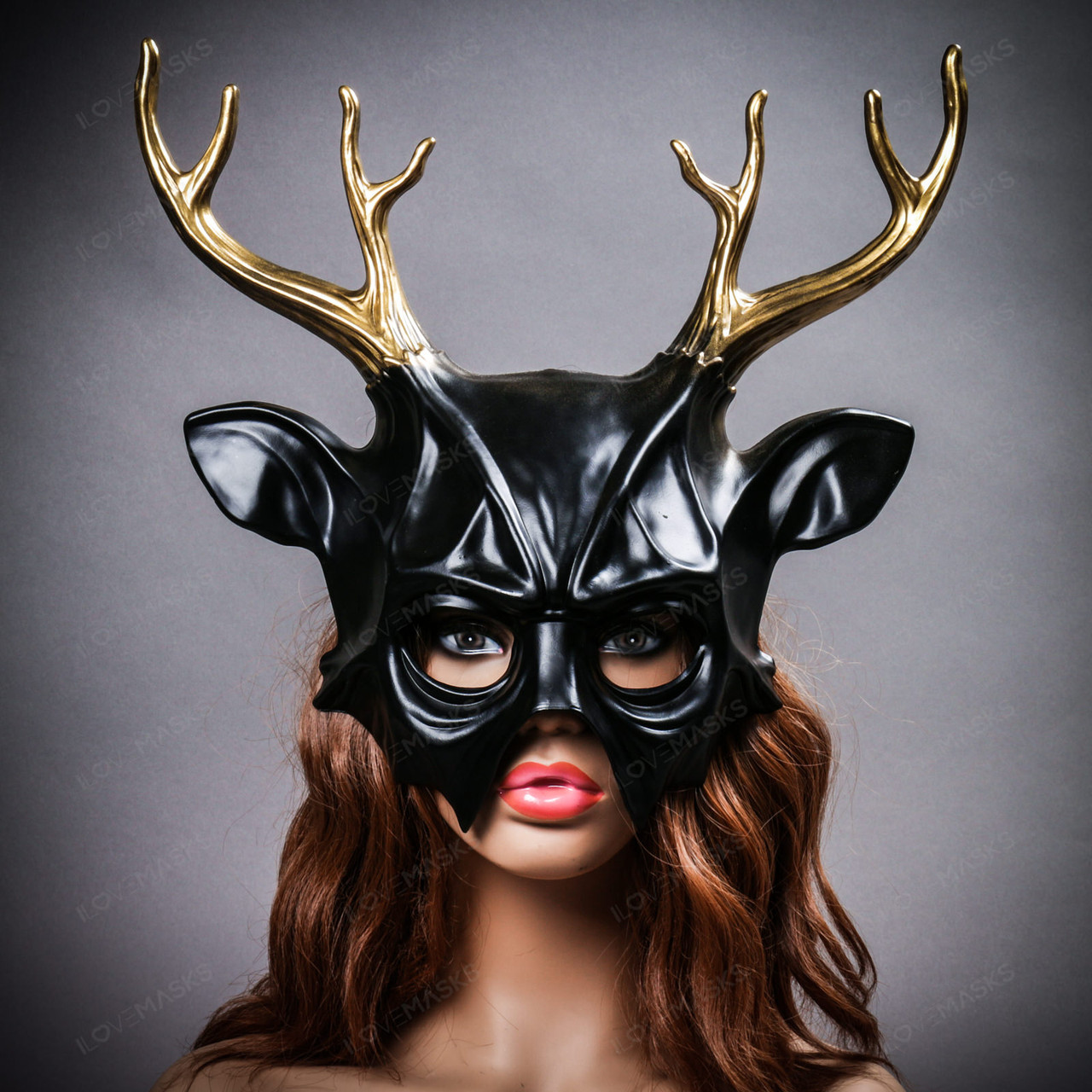 Antler Deer Gold Horn Devil Halloween Masquerade Mask - Black ...