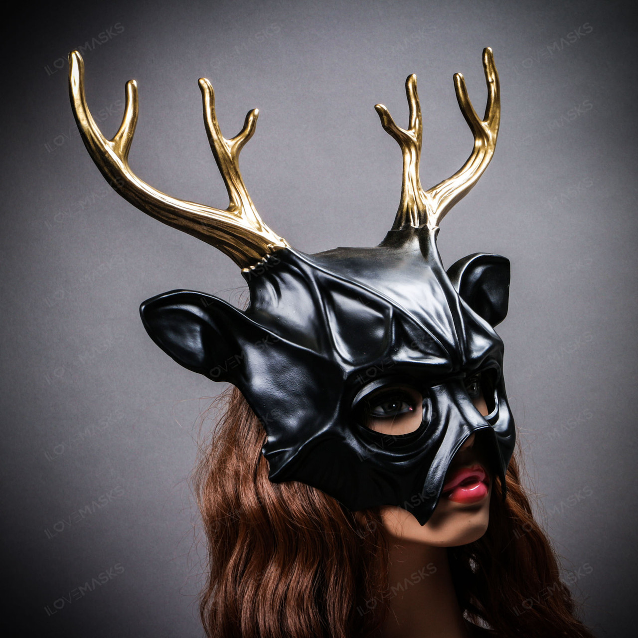 Antler Deer Gold Horn Devil Halloween Masquerade Mask - Black ...
