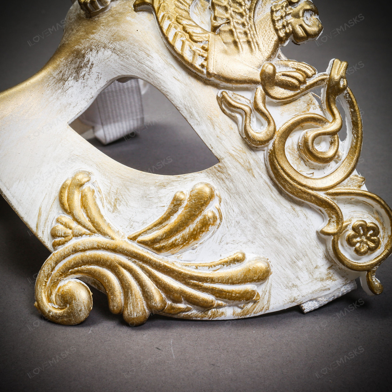 Roman Greek Emperor Masquerade Venetian Mask - White Gold - ILOVEMASKS.COM