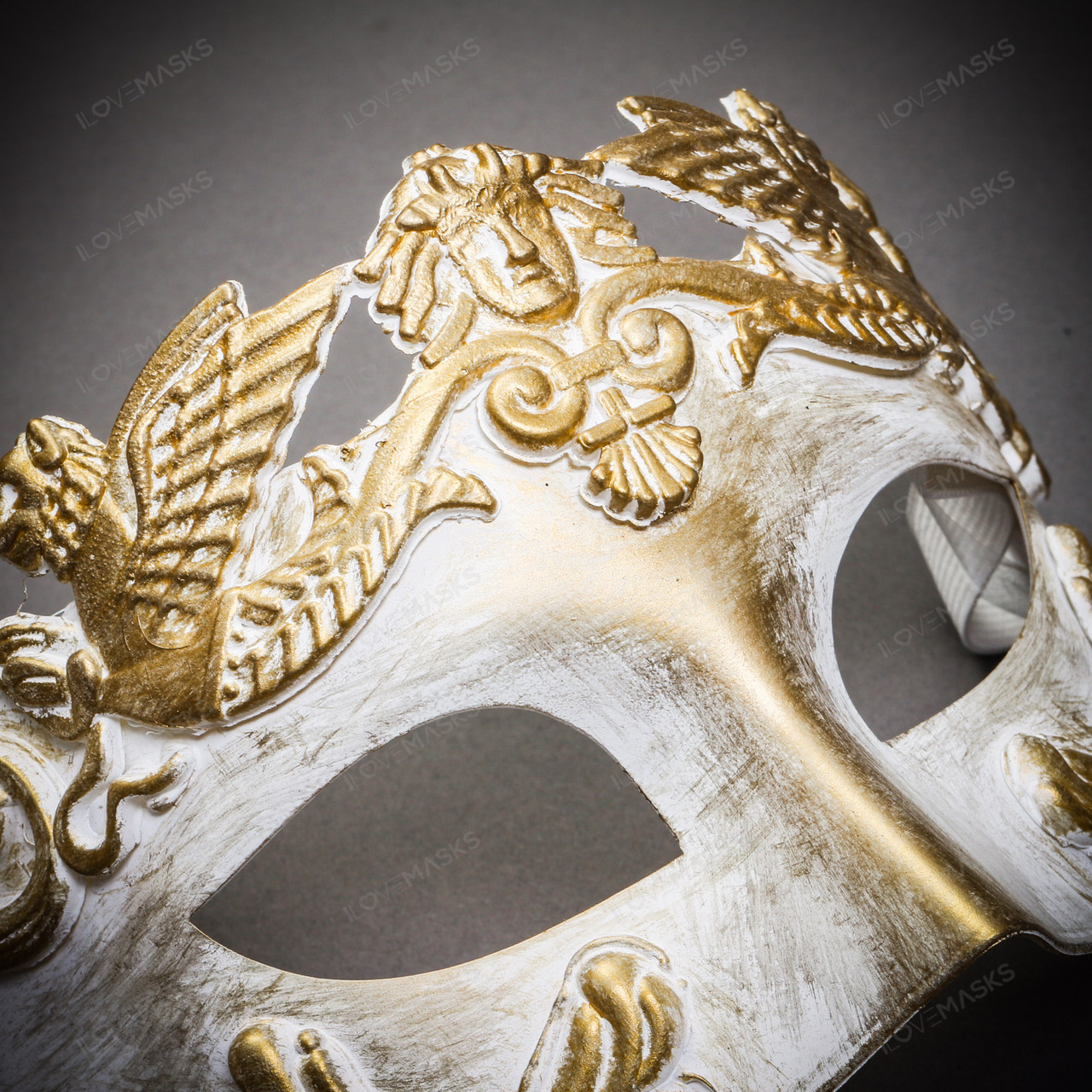 Roman Greek Emperor Masquerade Venetian Mask - White Gold - ILOVEMASKS.COM