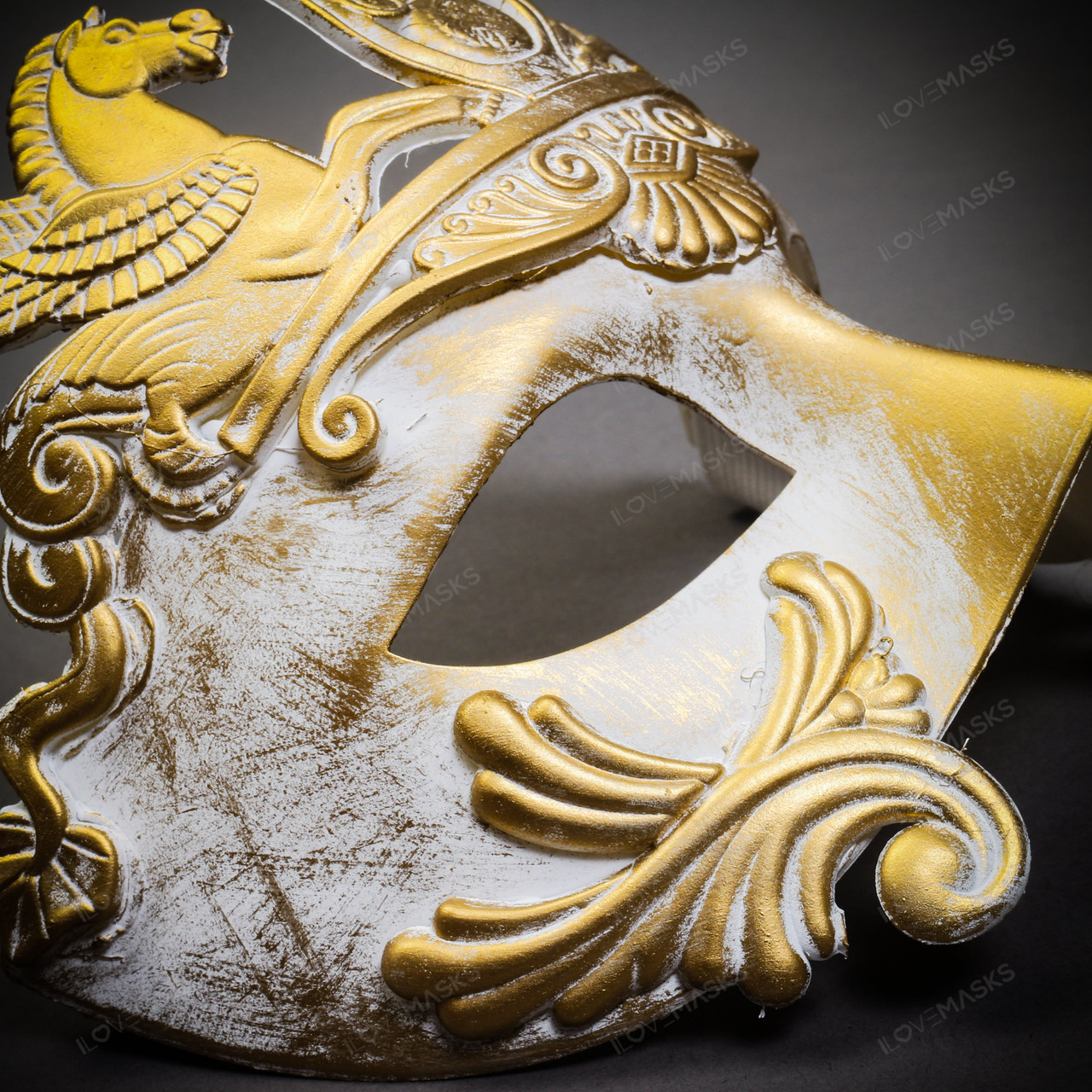 Roman Greek Emperor with Pegasus Horses Venetian Mask - White Gold ...