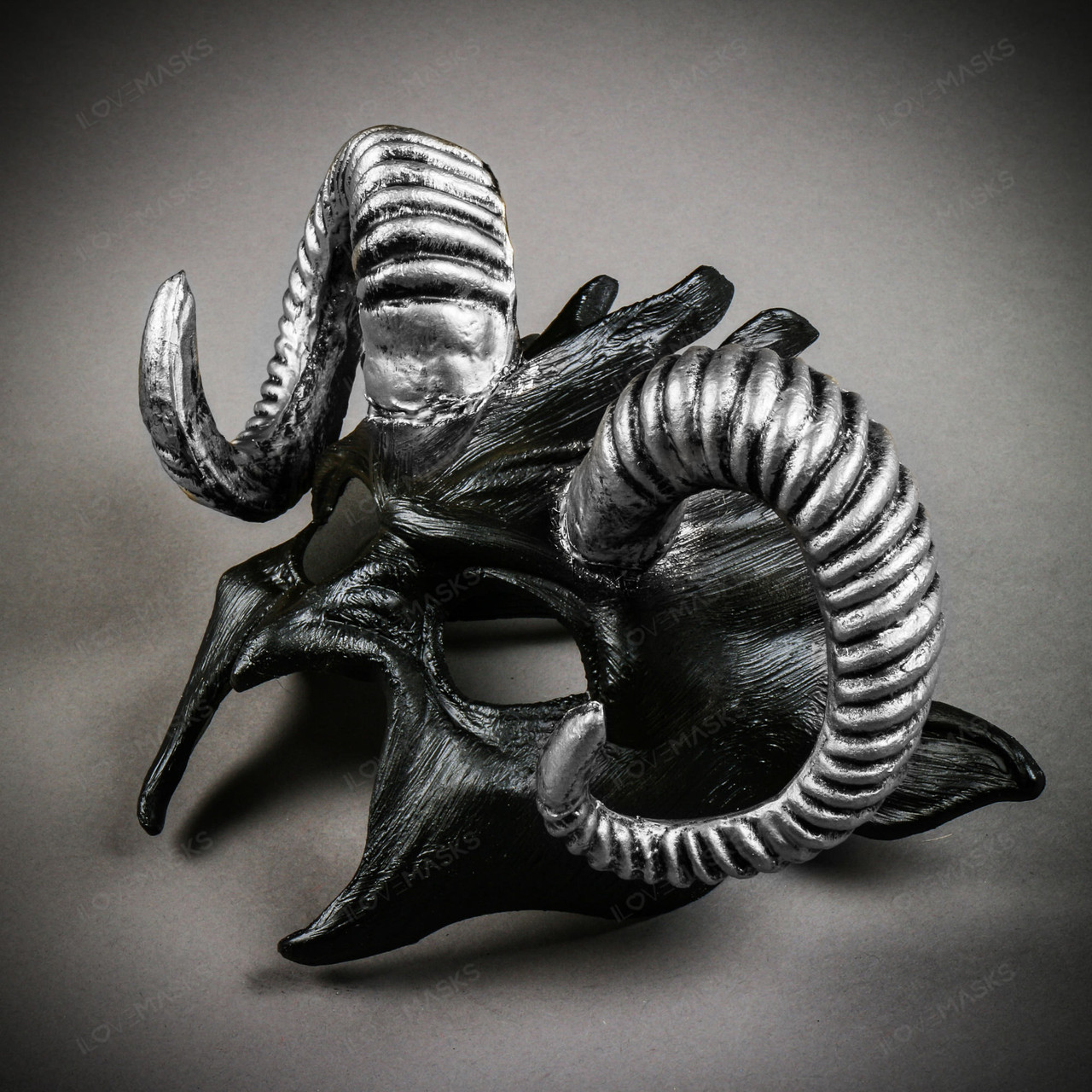 Demon Devil Satan with Silver Horns Masquerade Mask - Black ...