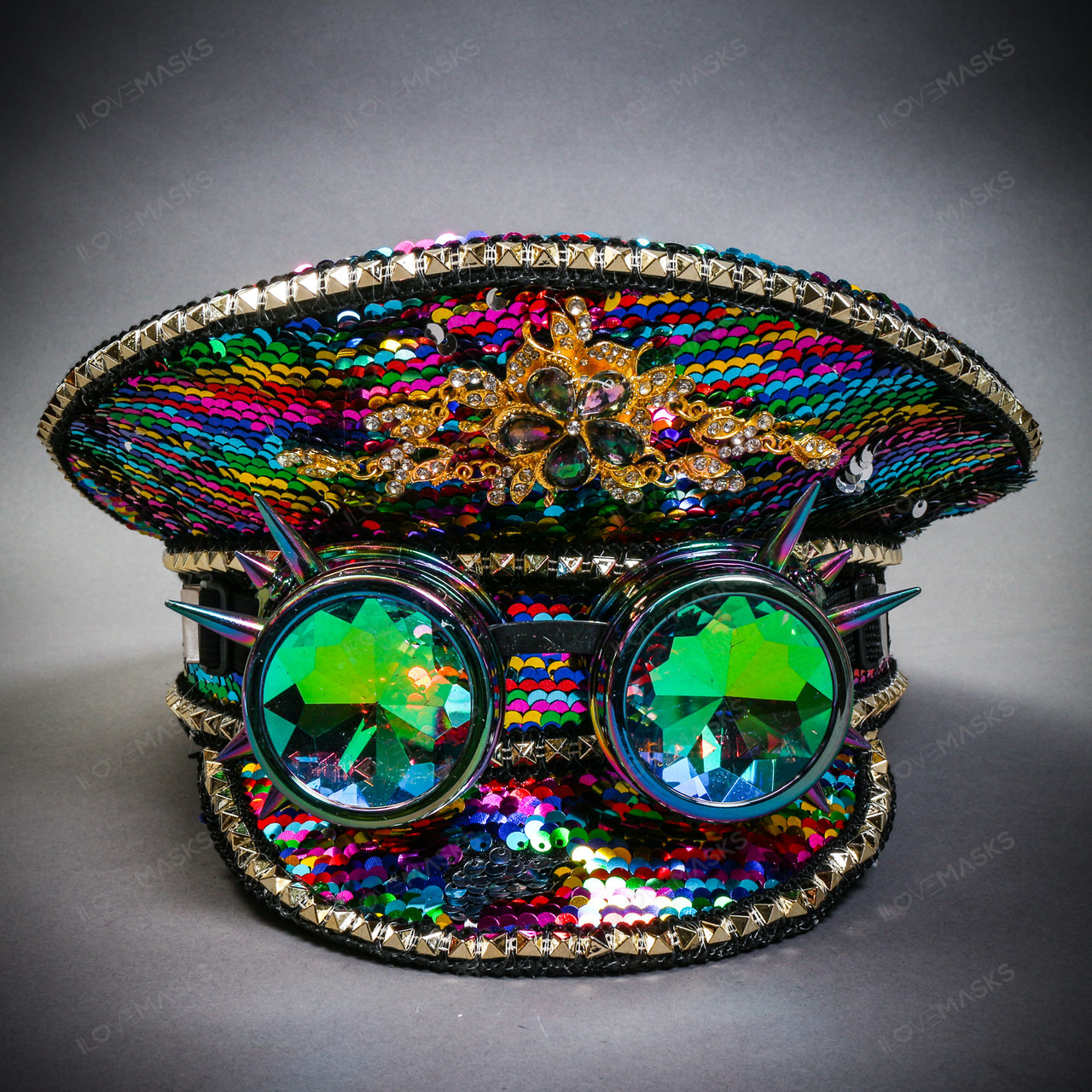 Steampunk Burning Man Captain Hat with Rhinestone Jewelry - Rainbow ...