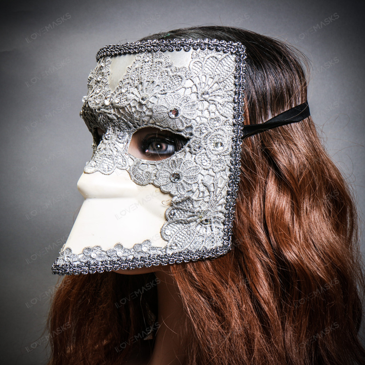 Bauta Full Face White Venetian Party Mask Masquerade - Silver ...